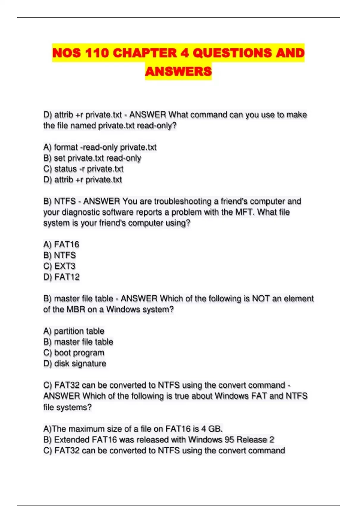 NOS 110 CHAPTER 4 QUESTIONS AND ANSWERS - NOS 110 - Stuvia US