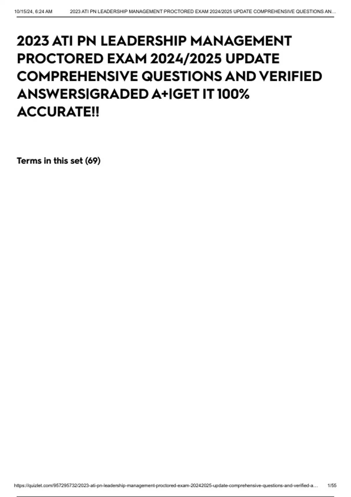 2023 ATI PN LEADERSHIP MANAGEMENT PROCTORED EXAM 2024/2025 UPDATE ...