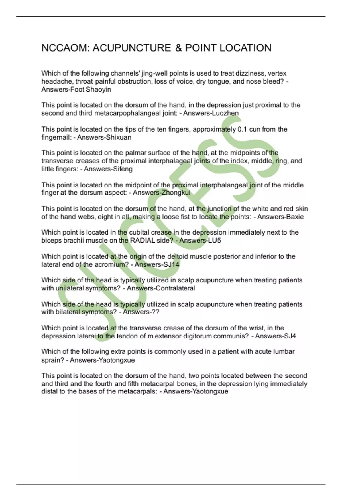 NCCAOM ACUPUNCTURE & POINT LOCATION - NCCAOM - Stuvia US