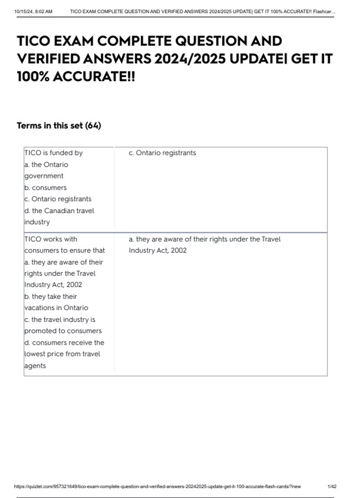 TICO EXAM COMPLETE QUESTION AND VERIFIED ANSWERS 2024/2025 UPDATE| GET ...