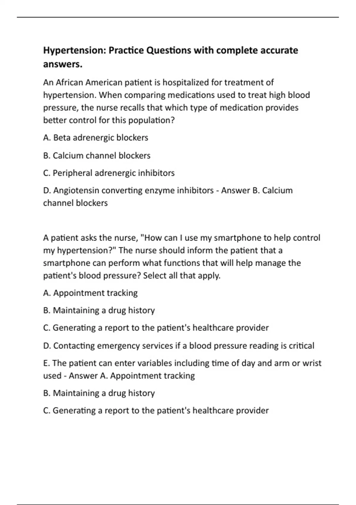 Hypertension: Practice Questions with complete accurate answers ...