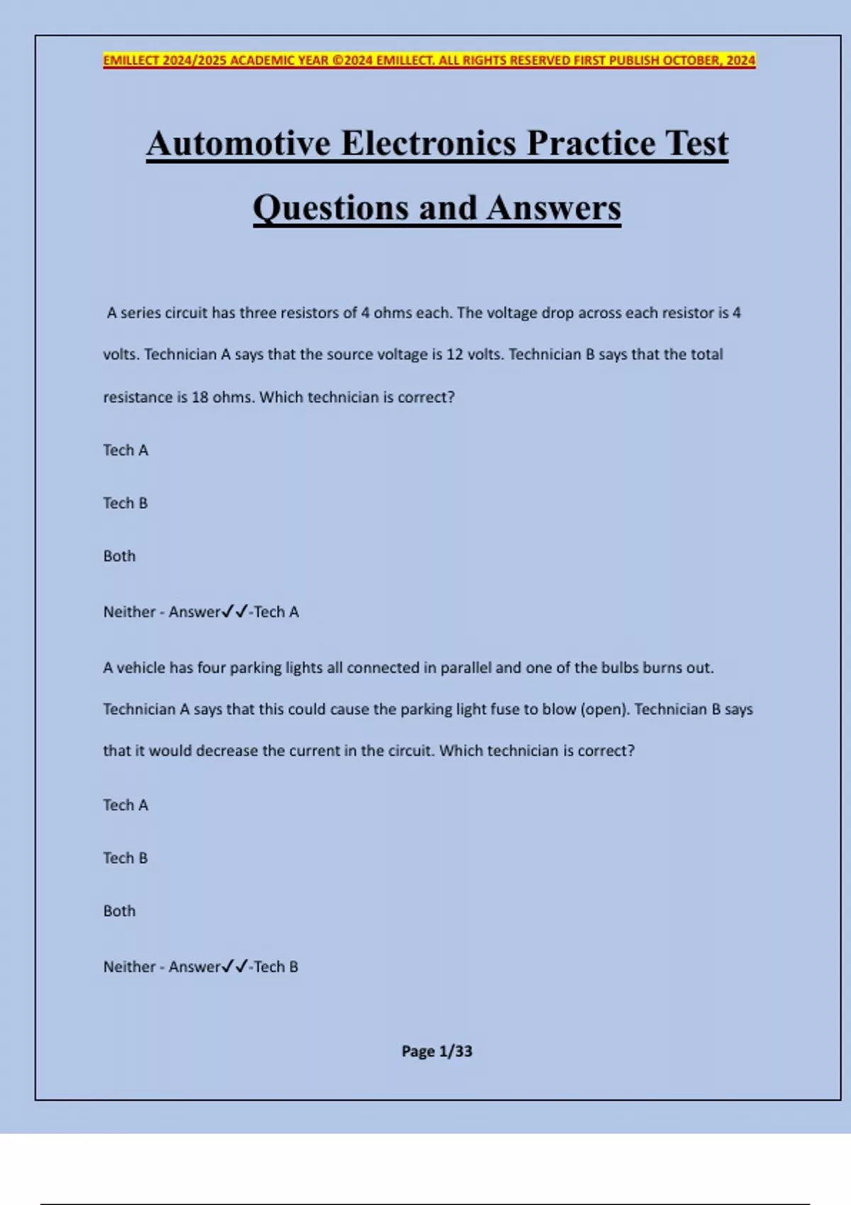 Automotive Electronics Practice Test Questions and Answers - Automotive ...