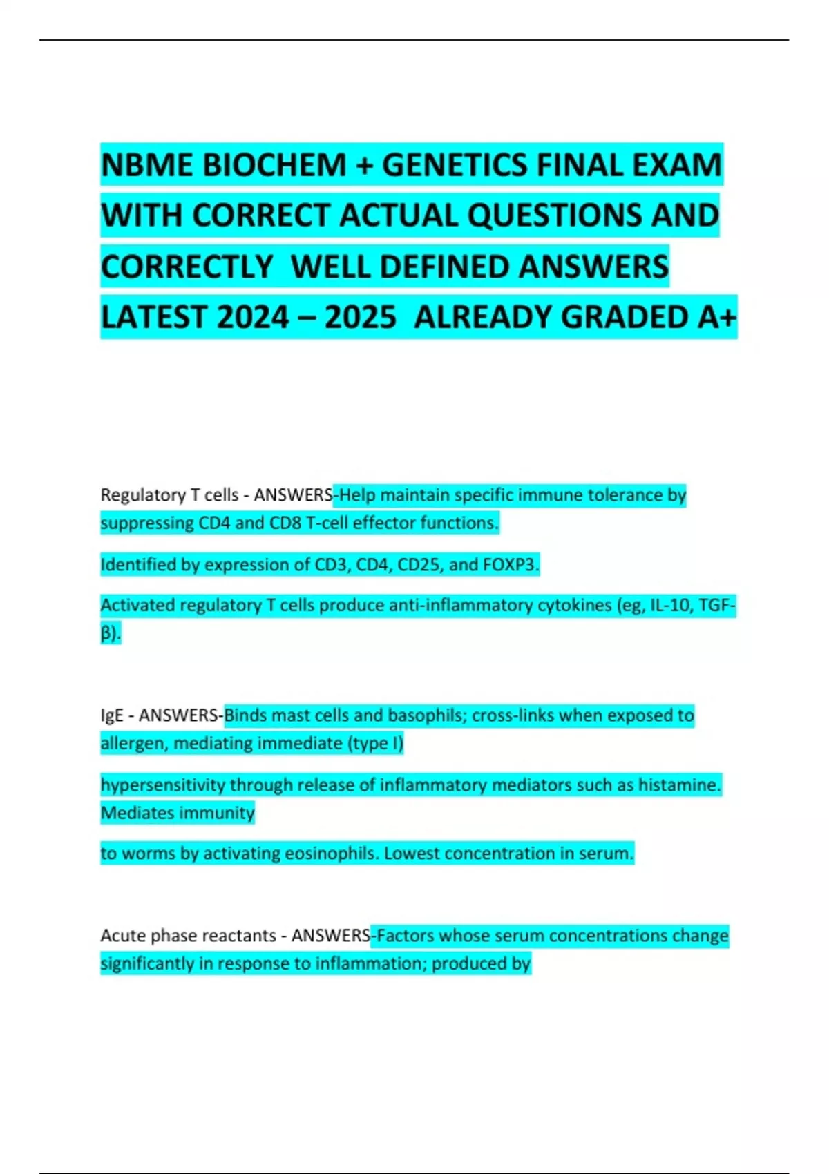 NBME BIOCHEM + GENETICS FINAL EXAM WITH CORRECT ACTUAL QUESTIONS AND ...