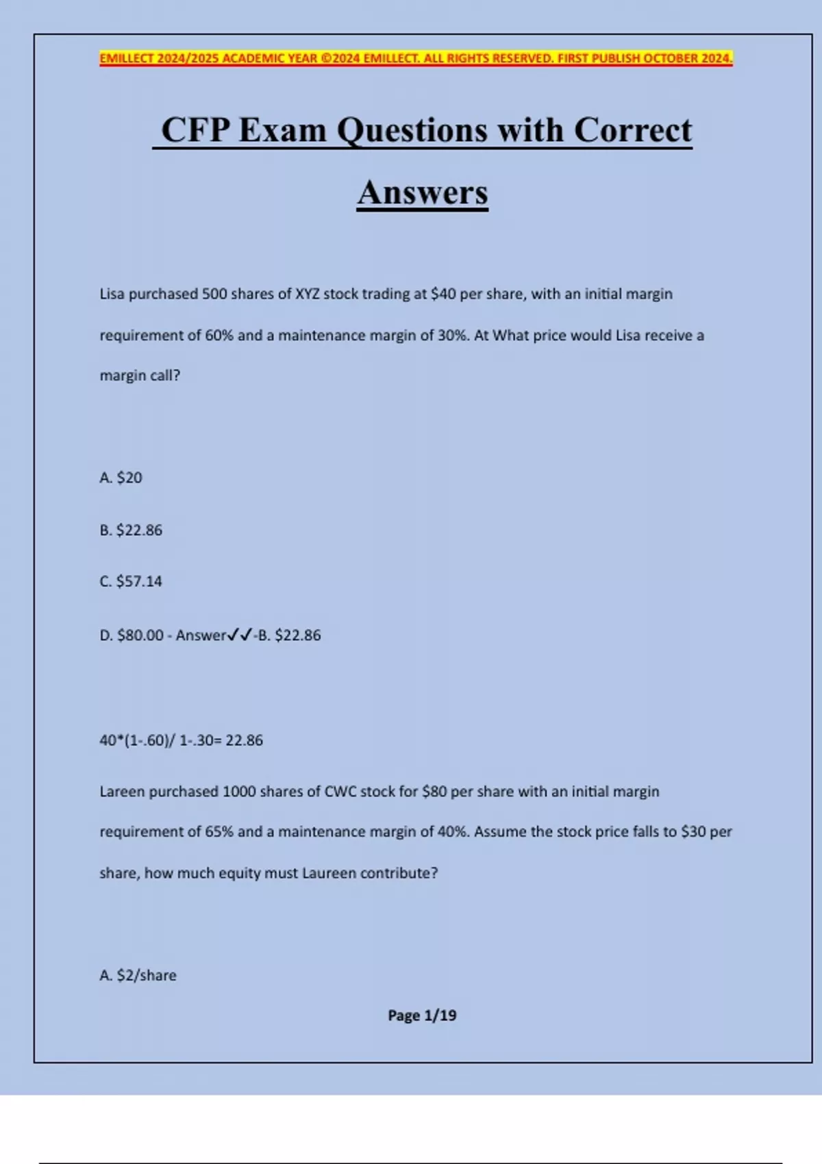 CFP Exam Questions with Correct Answers - 2024/2025 - Stuvia US