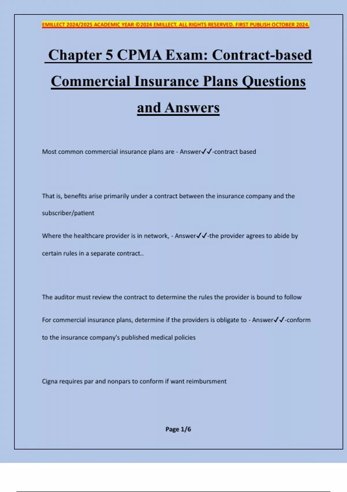 Chapter 5 CPMA Exam: Contract-based Commercial Insurance Plans ...