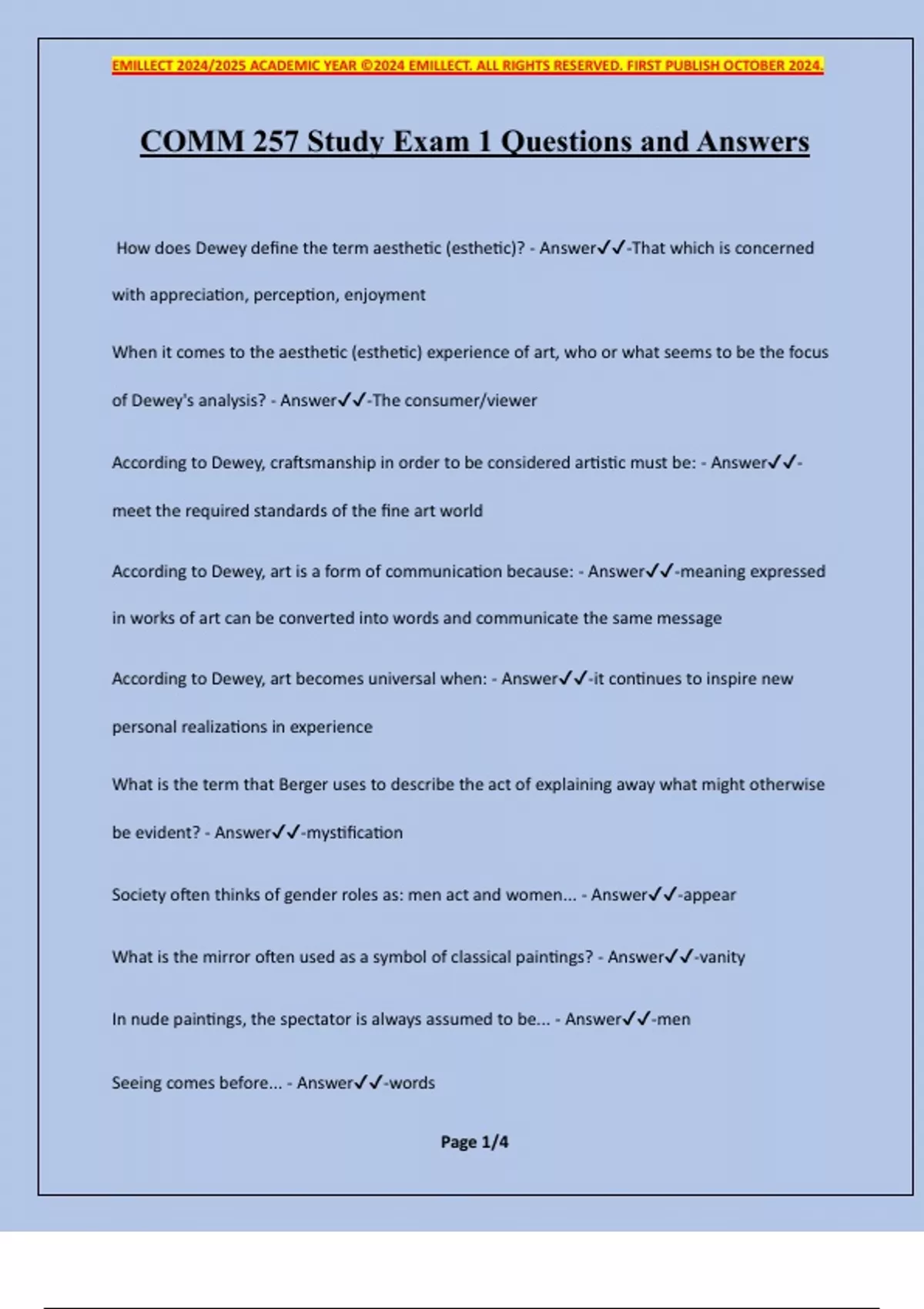 COMM 257 Study Exam 1 Questions and Answers - 2024/2025 - Stuvia US