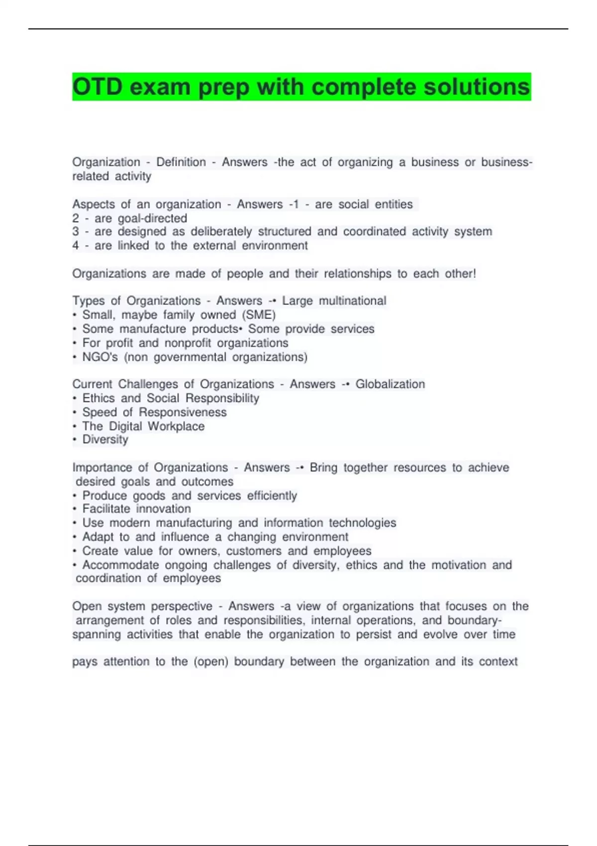 OTD exam prep with complete solutions - OTD - Stuvia US