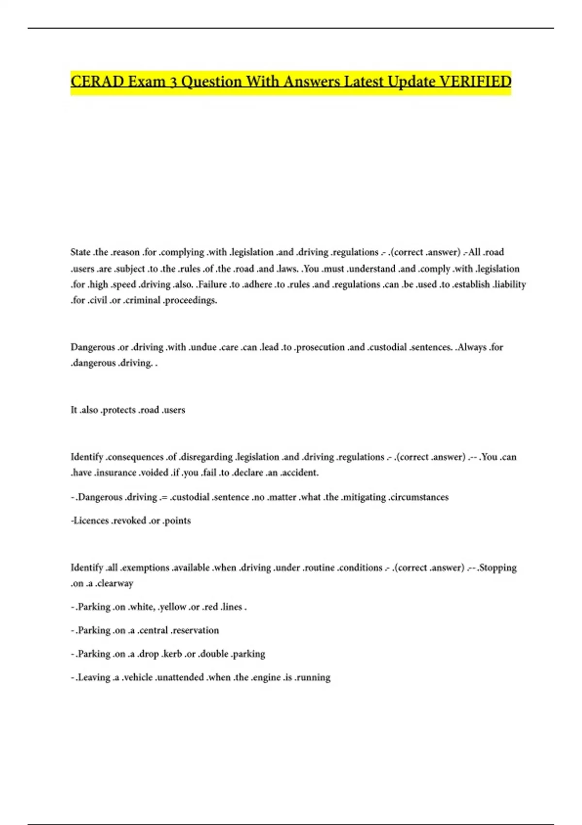 CERAD EXAM 3 QUESTIONS AND ANSWERS 2024/2025 UPDATED. - CERAD - Stuvia US