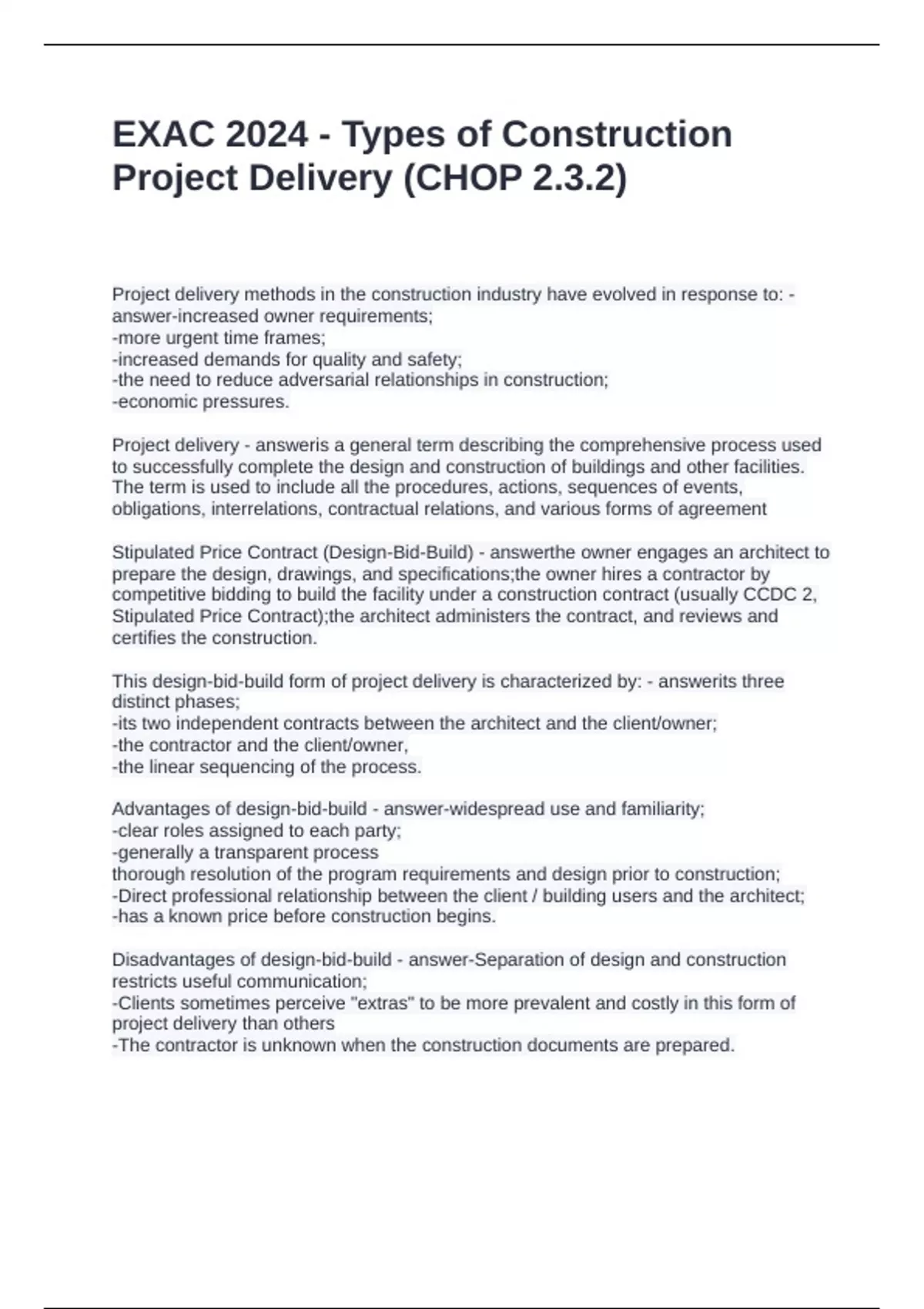 EXAC 2024 - Types of Construction Project Delivery (CHOP 2.3.2 ...