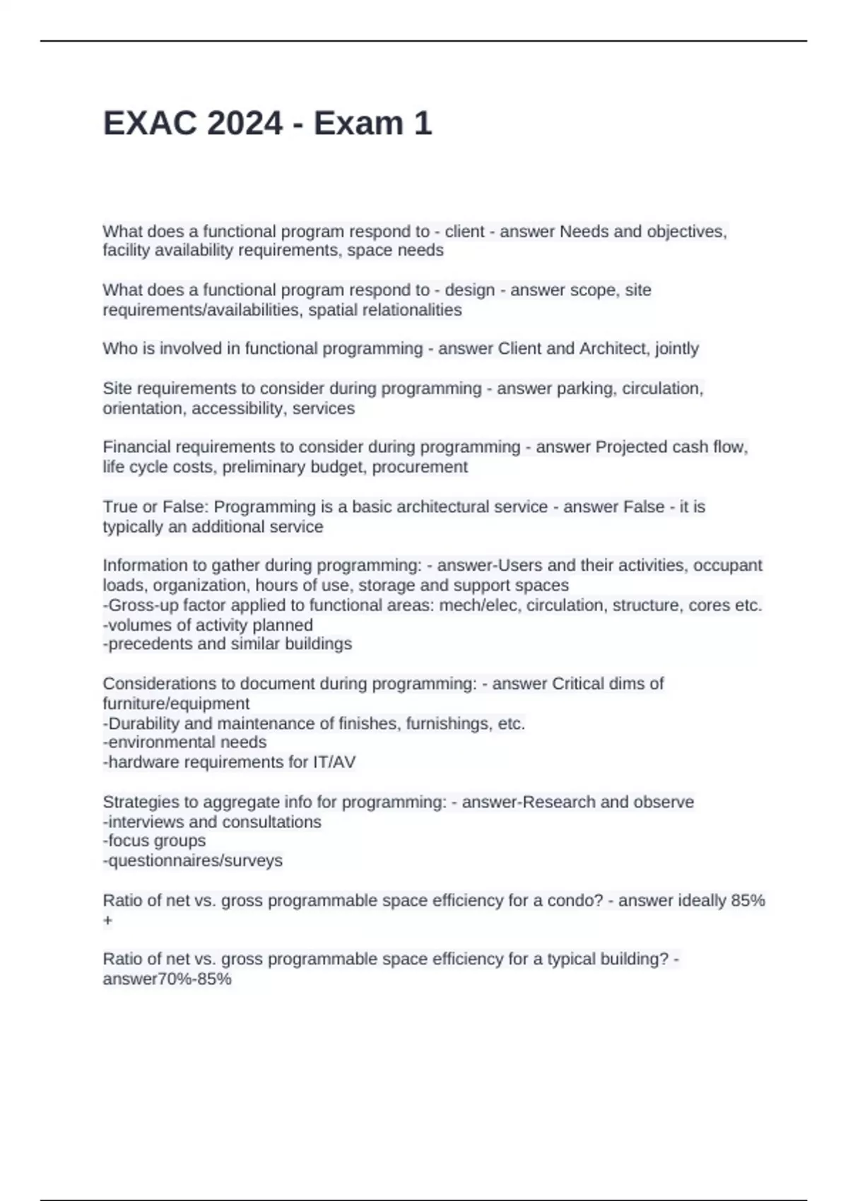 EXAC 2024 - Exam 1 Questions with Solutions - EXAC - Stuvia US