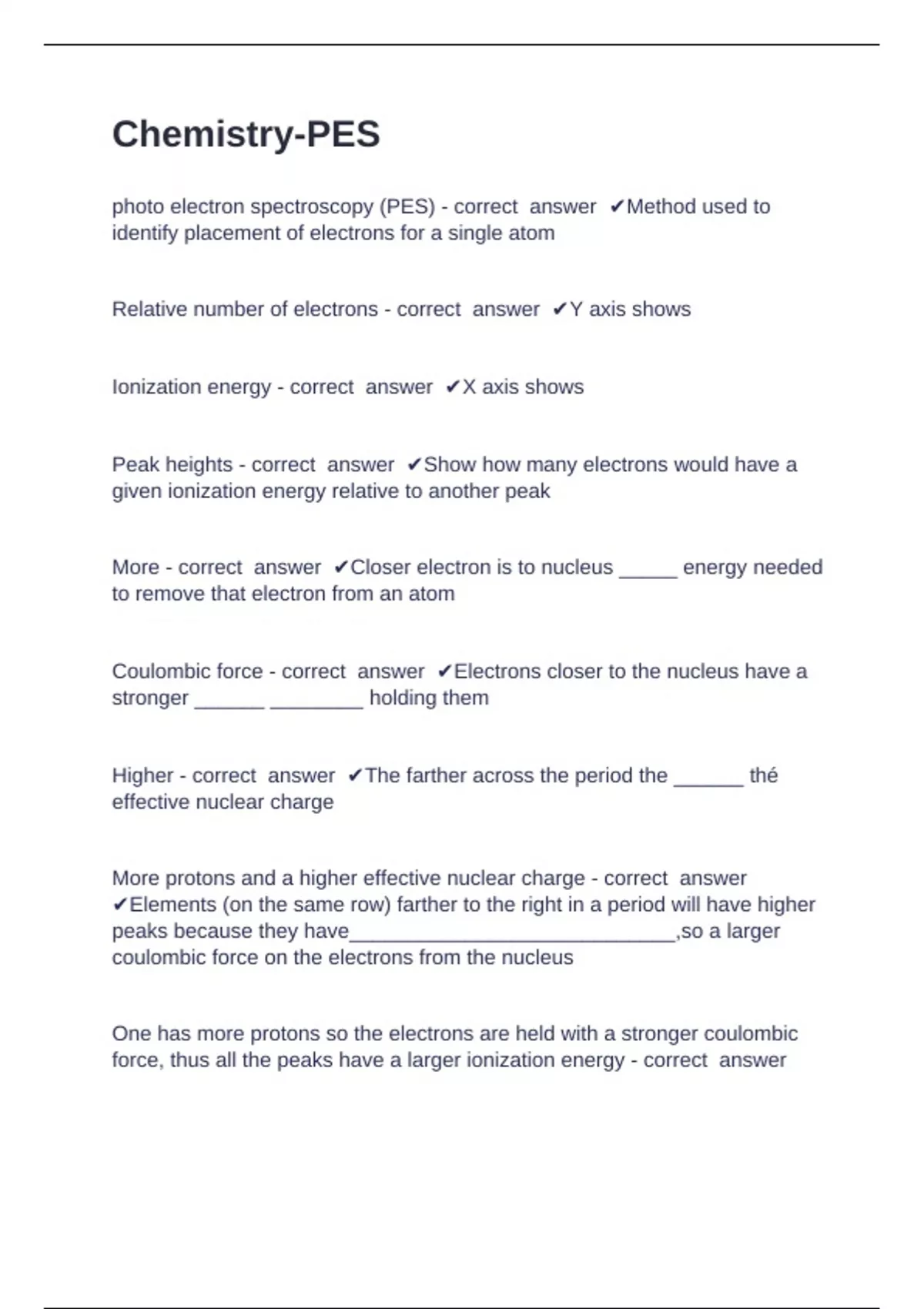 Chemistr1 questions and answers verified 2024 - Pes - Stuvia US