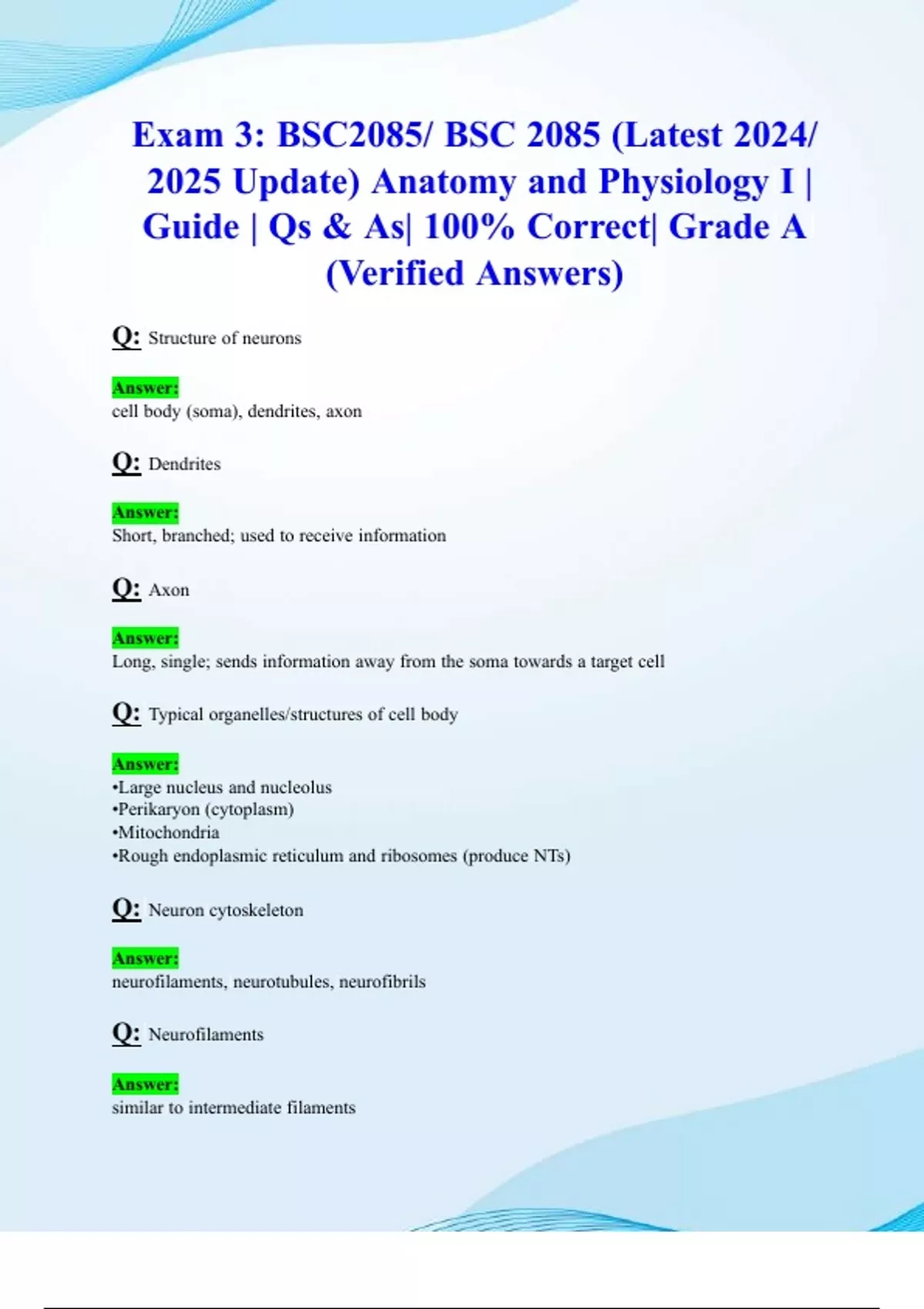 Exam 3: BSC2085/ BSC 2085 (Latest 2024/ 2025 Update) Anatomy and ...