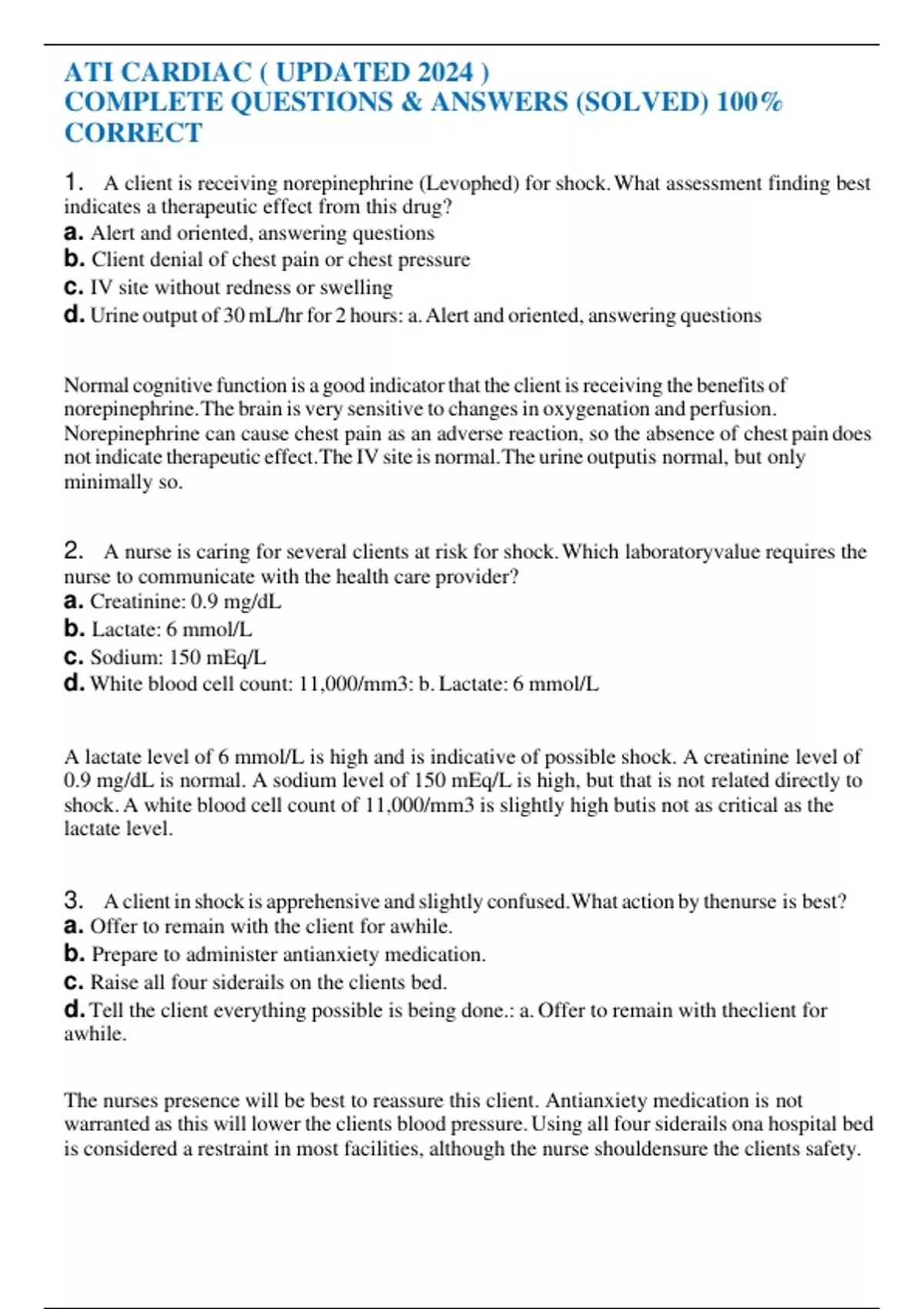 ATI CARDIAC ( UPDATED 2024 ) COMPLETE QUESTIONS & ANSWERS (SOLVED) 100% ...