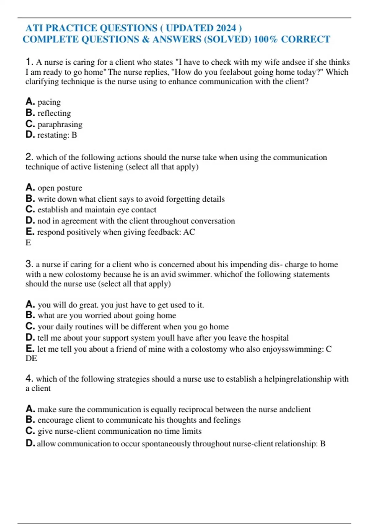 ATI PRACTICE QUESTIONS ( UPDATED 2024 ) COMPLETE QUESTIONS & ANSWERS ...