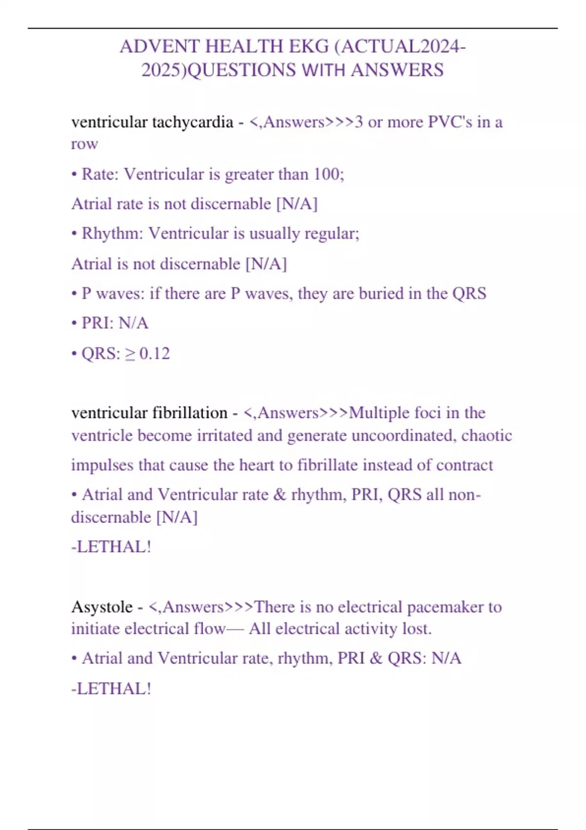ADVENT HEALTH EKG (ACTUAL)QUESTIONS WITH ANSWERS - ADVENT HEALTH EKG ...