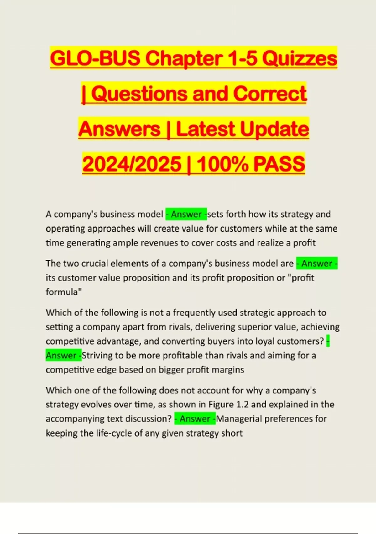 GLO-BUS Chapter 1-5 Quizzes | Questions and Correct Answers | Latest ...