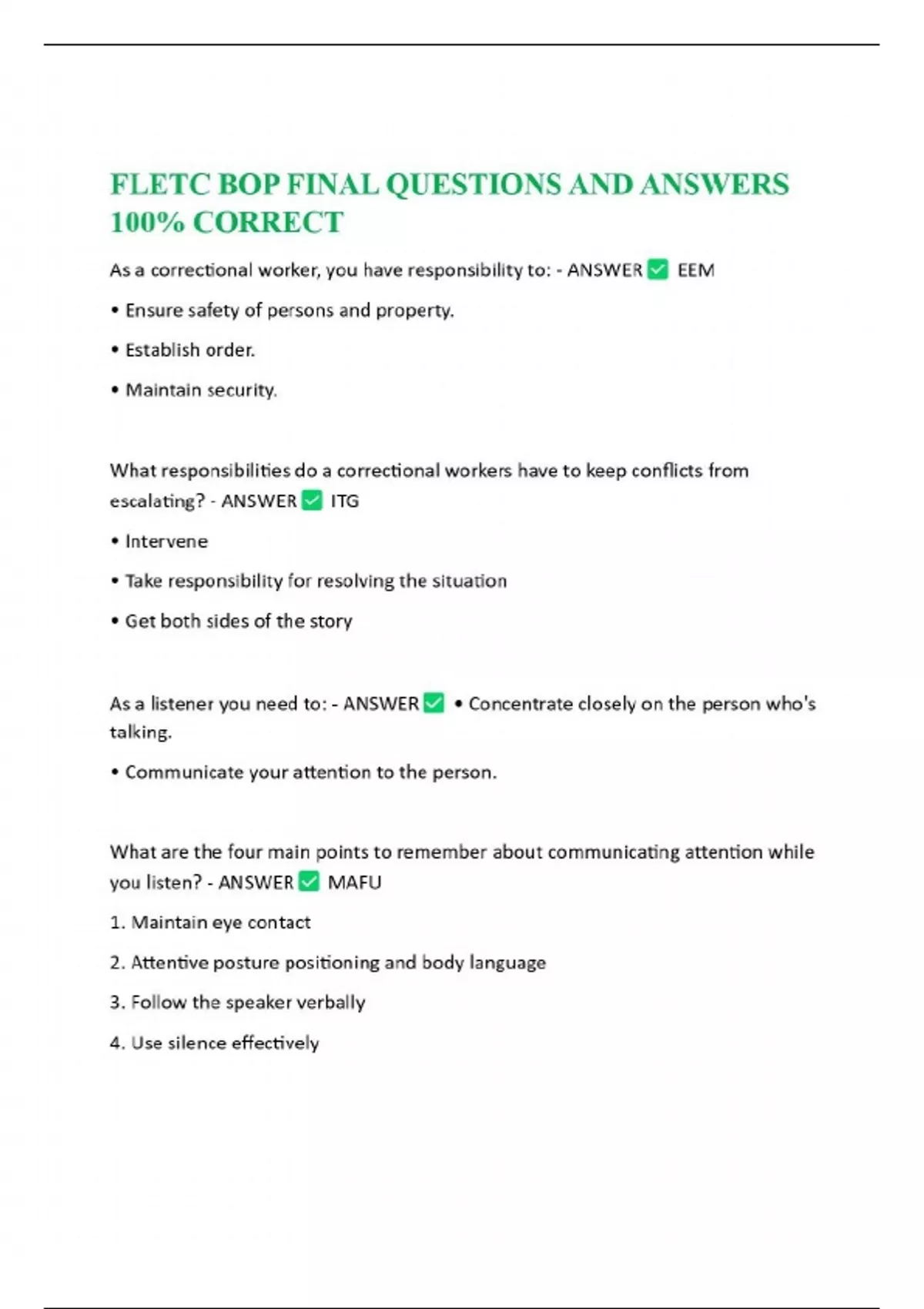 FLETC BOP FINAL QUESTIONS AND ANSWERS 100% CORRECT - FLETC BOP - Stuvia US