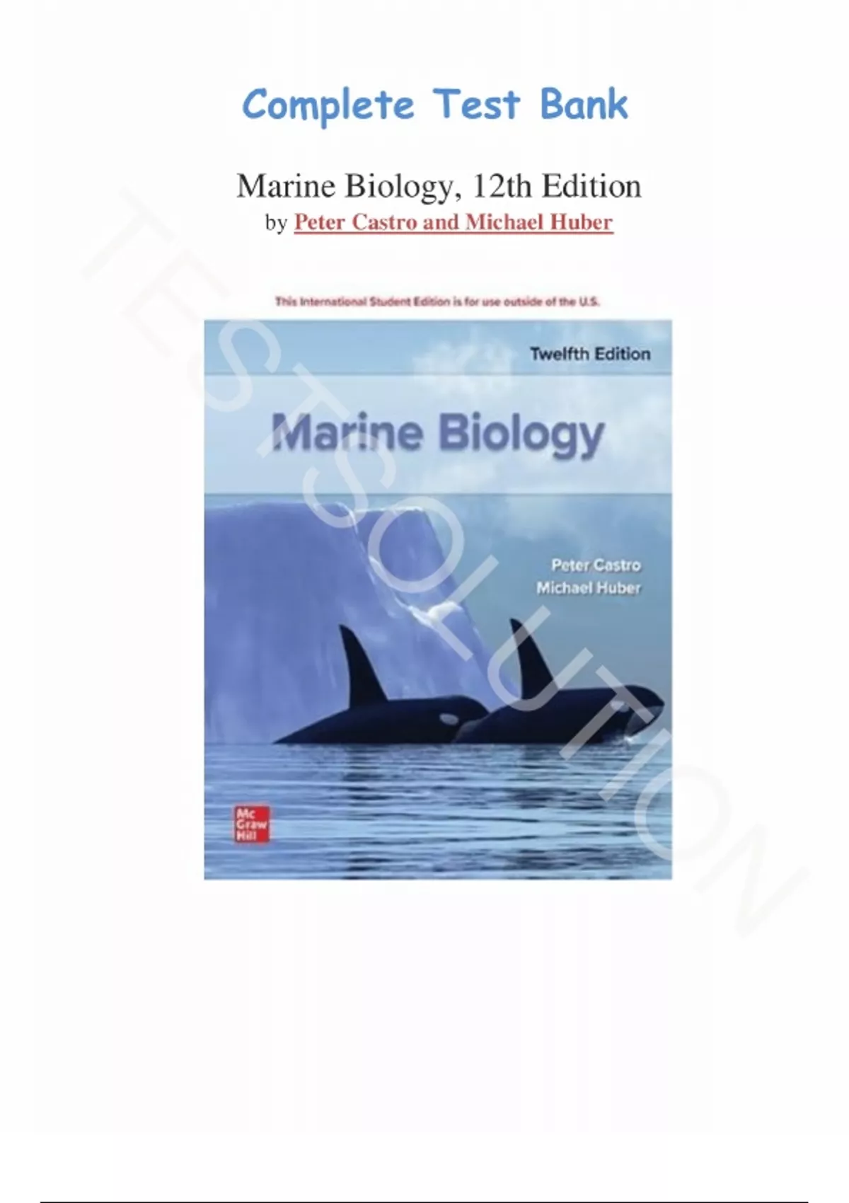 Test Bank - for Marine Biology, 12th Edition by Peter Castro and ...