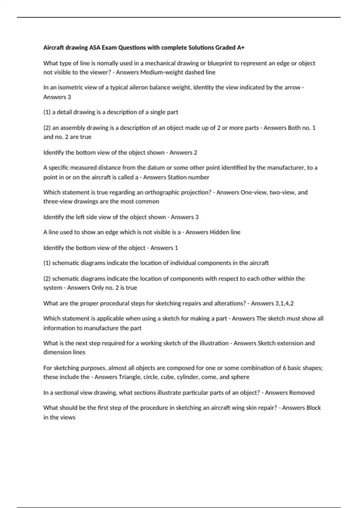 Aircraft drawing ASA Exam Questions with complete Solutions Graded A+ ...