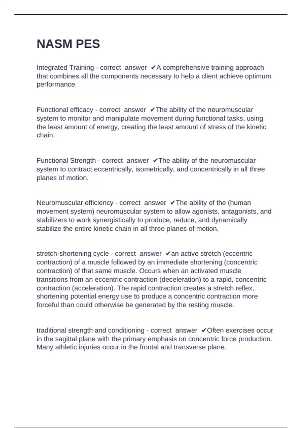 NASM PES questions with complete solutions 2024 - Pes - Stuvia US