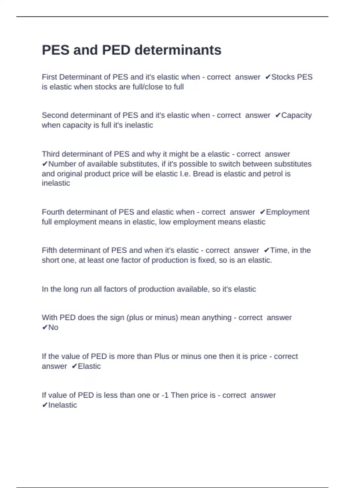 PES and PED determinants questions with complete solutions 2024 - Pes - Stuvia US