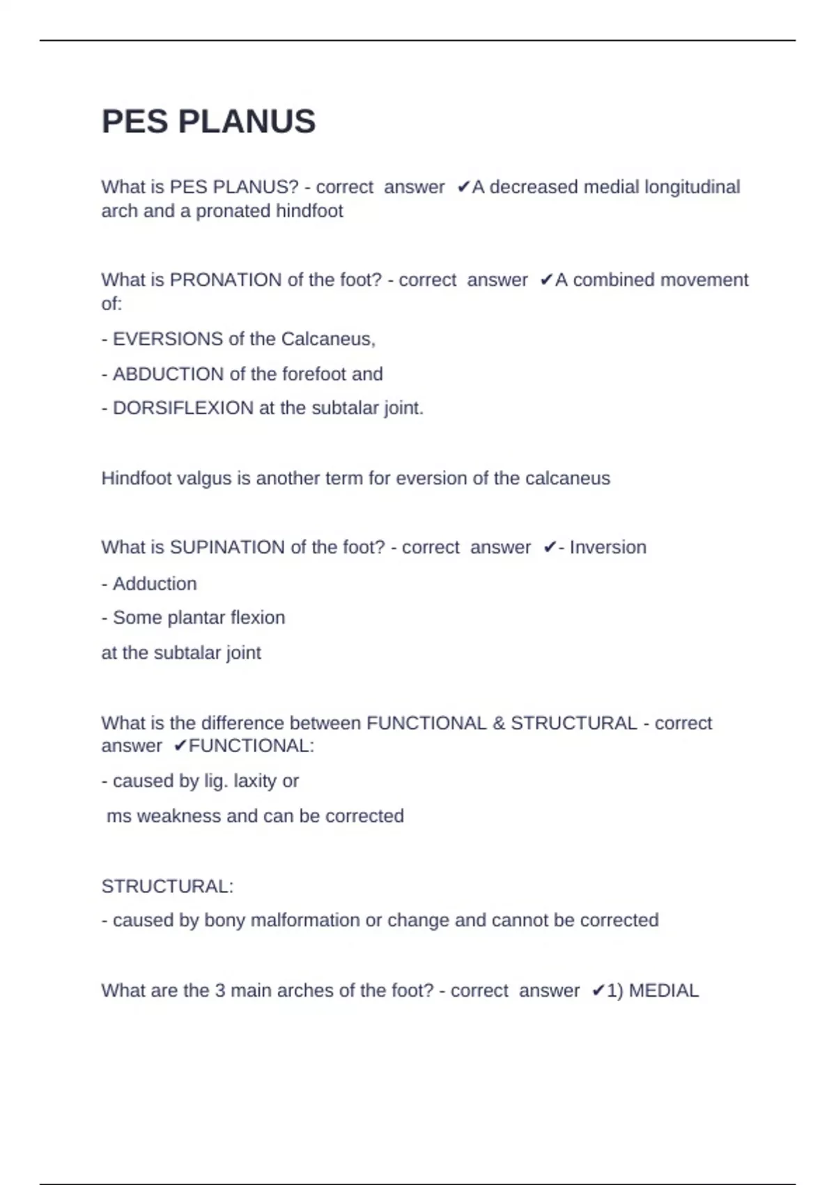 PES PLANUS a questions and answers verified 2024 - Pes - Stuvia US