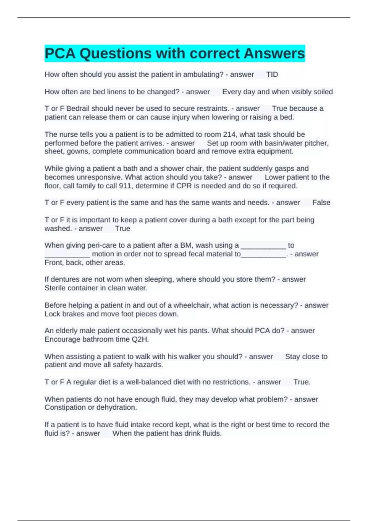 PCA Questions with correct Answers - Pca - Stuvia US