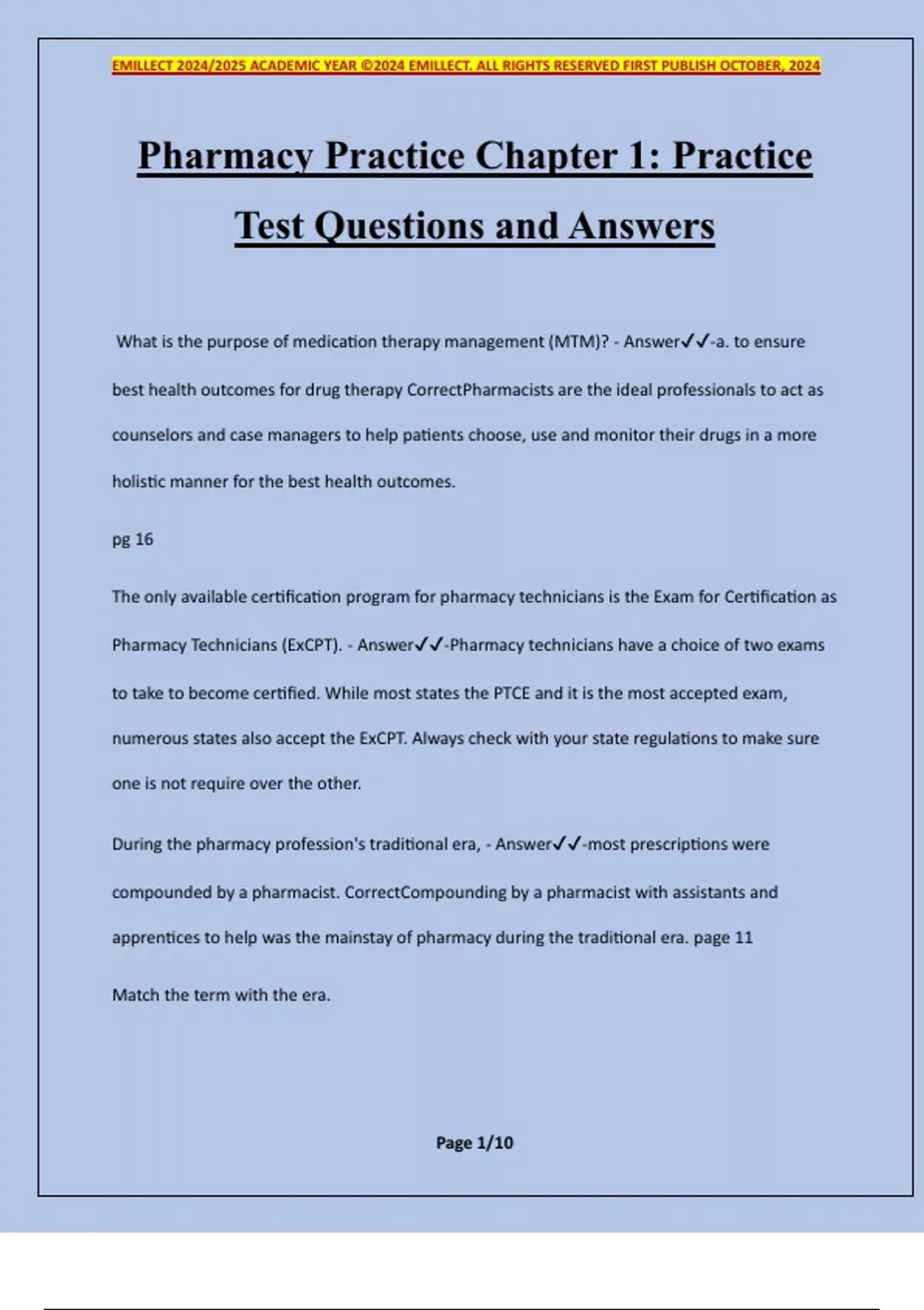 Pharmacy Practice Chapter 1: Practice Test Questions and Answers - 2024 ...