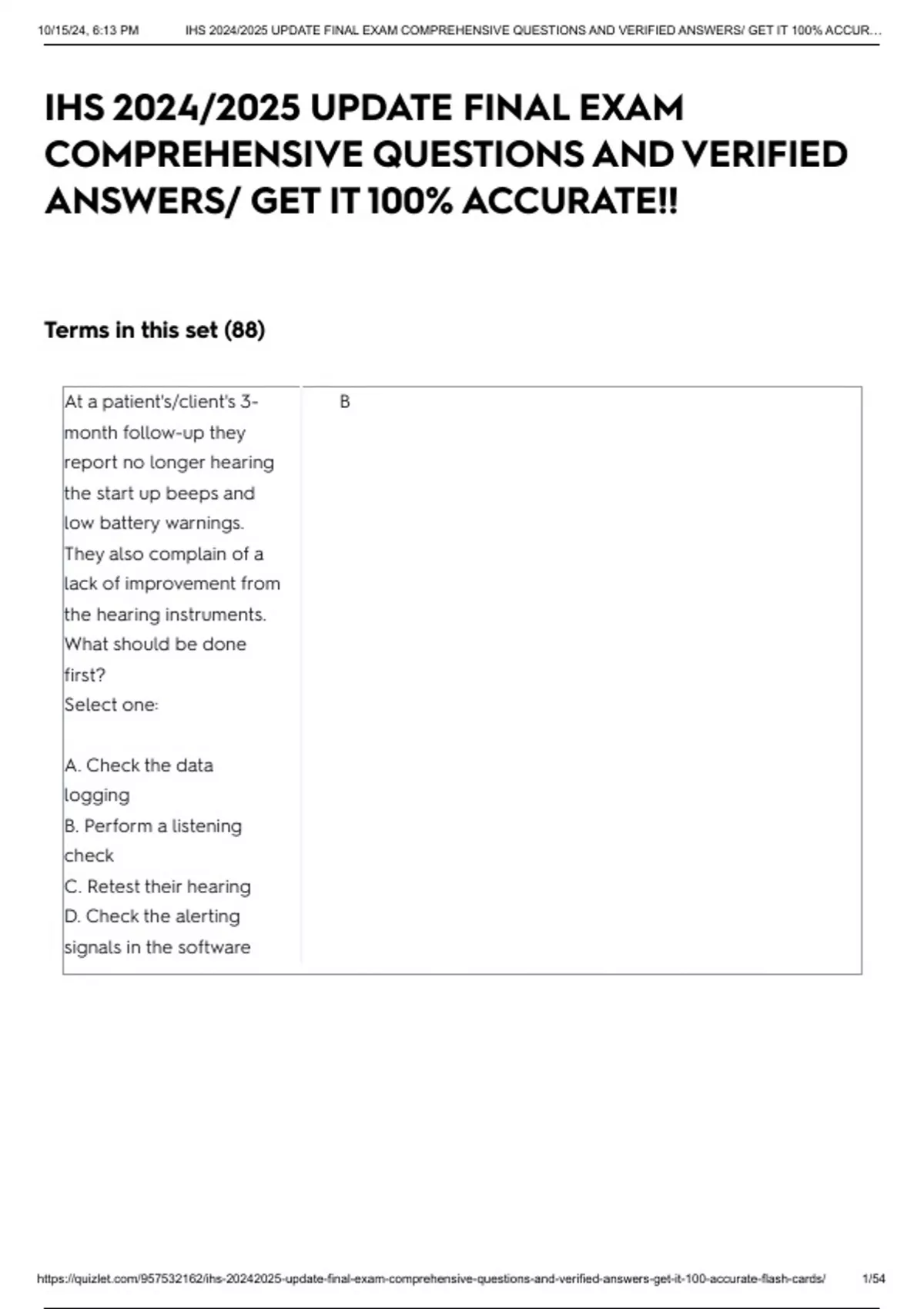 IHS 2024/2025 UPDATE FINAL EXAM COMPREHENSIVE QUESTIONS AND VERIFIED ...