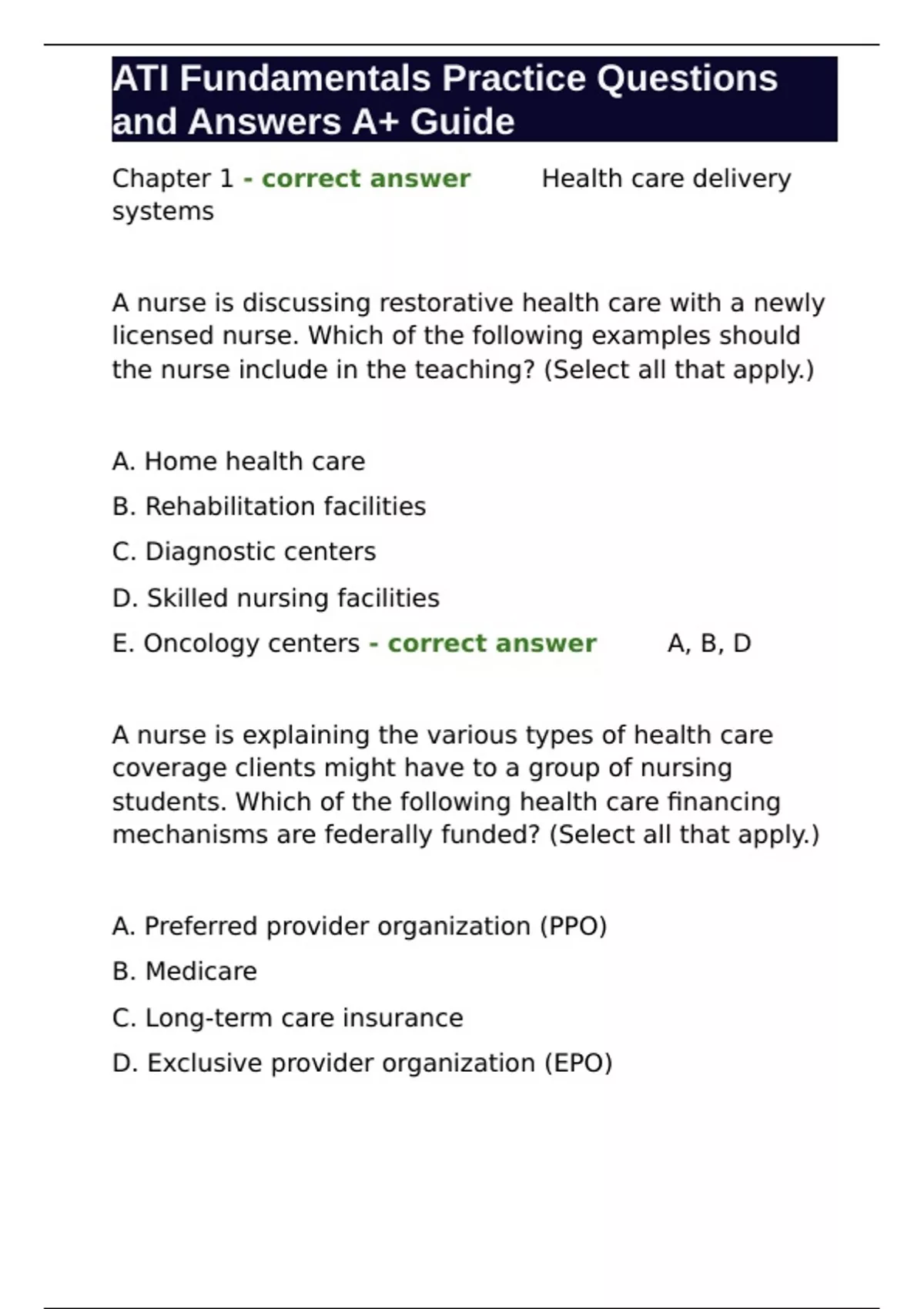 ATI Fundamentals Practice Questions and Answers A+ Guide - CNA ...