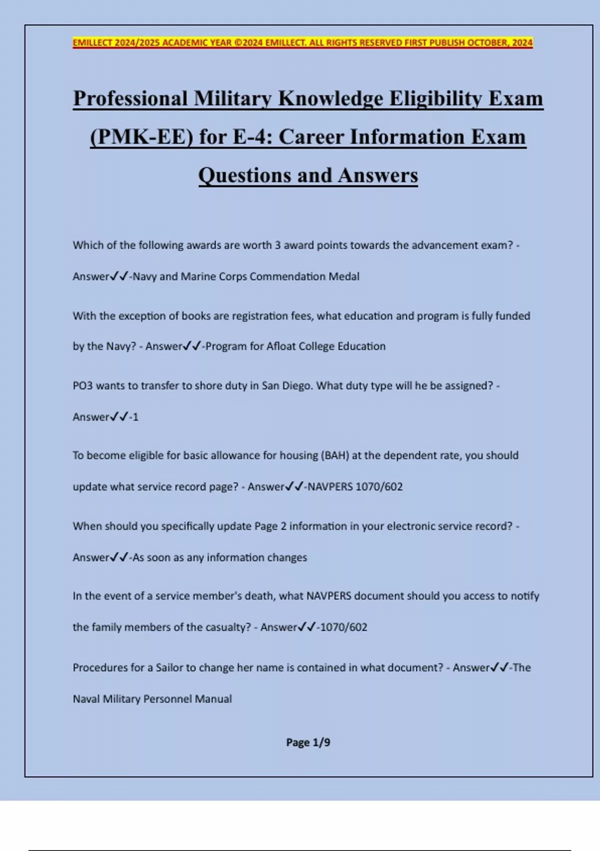 Professional Military Knowledge Eligibility Exam (PMK-EE) for E-4 ...
