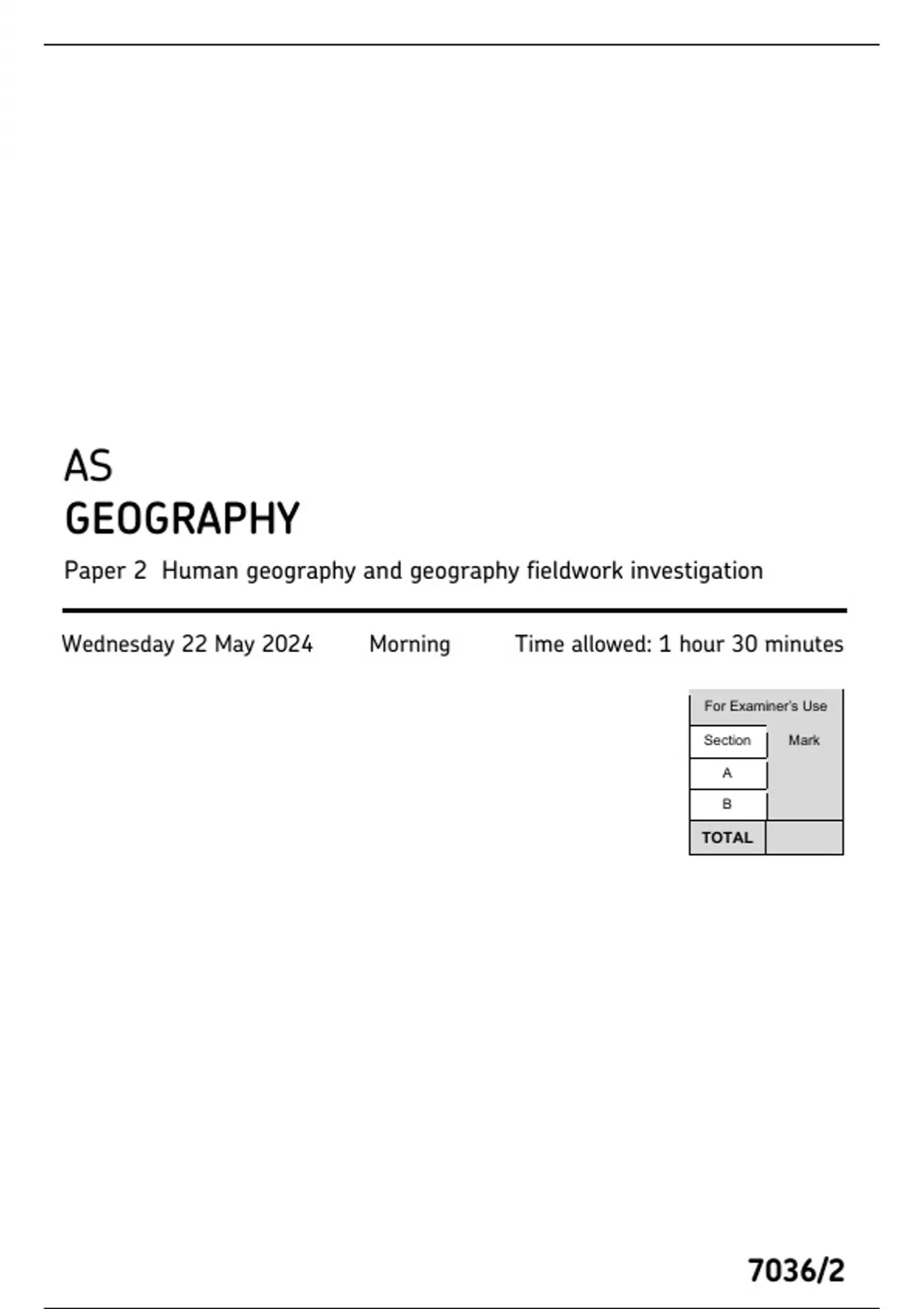 AQA MERGED QUESTION PAPER AND MARK SCHEME GEOGRAPHY PAPER 2-7036/2 ...