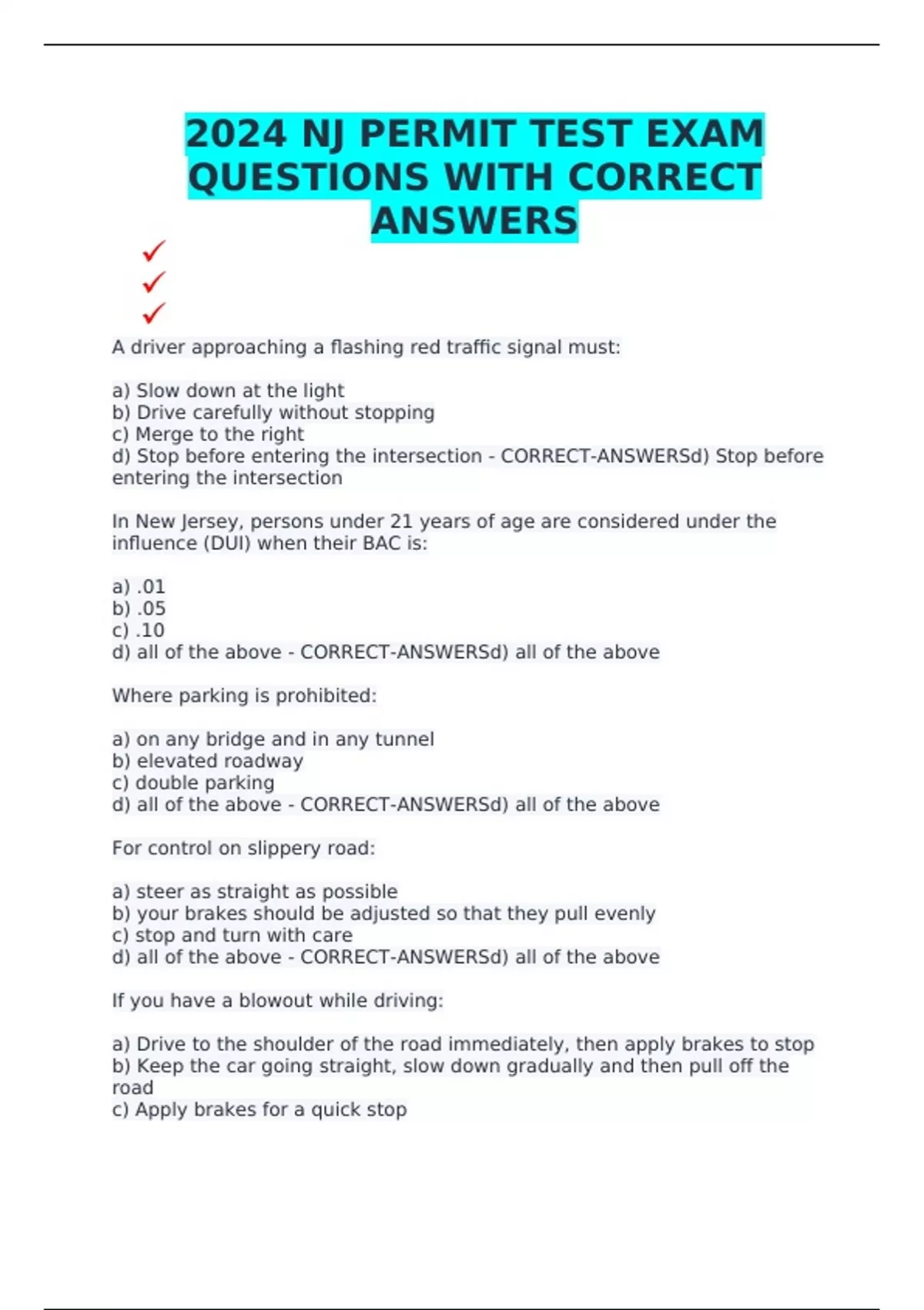 2024 NJ PERMIT TEST EXAM QUESTIONS WITH CORRECT ANSWERS - NJ PERMIT ...
