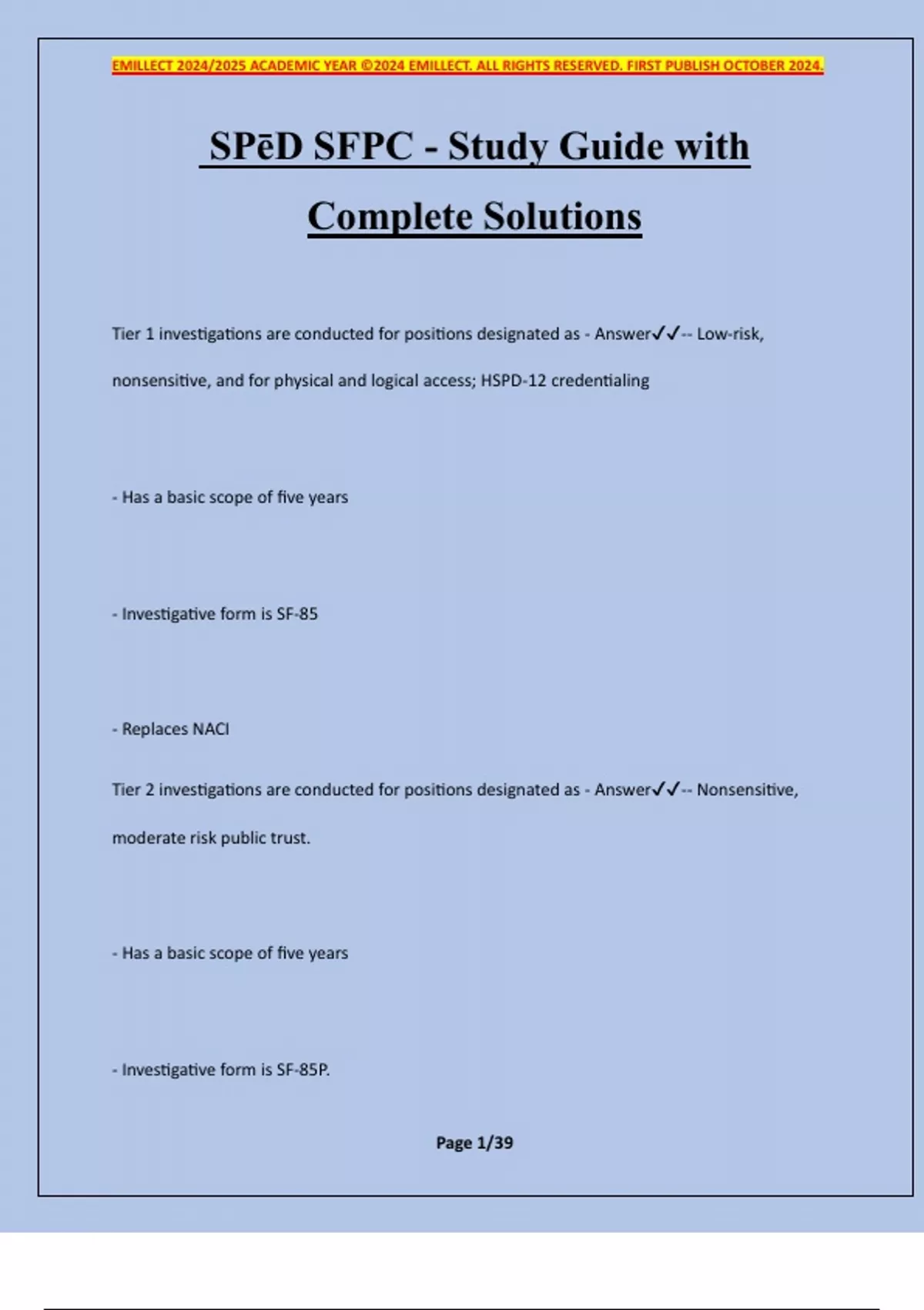 SPēD SFPC - Study Guide with Complete Solutions - 2024/2025 - Stuvia US