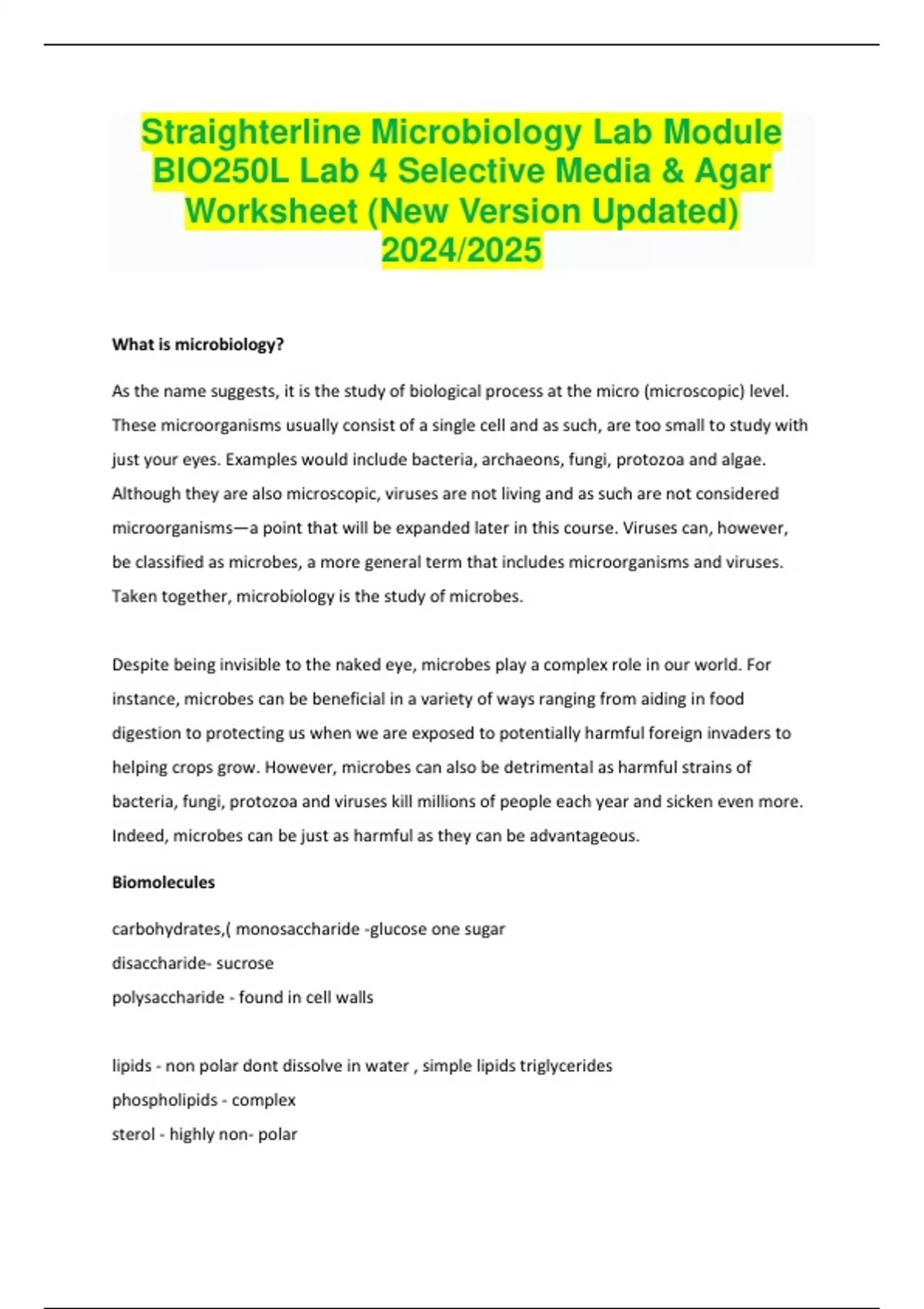 Straighterline Microbiology Lab Module BIO250L Lab 4 Selective Media ...