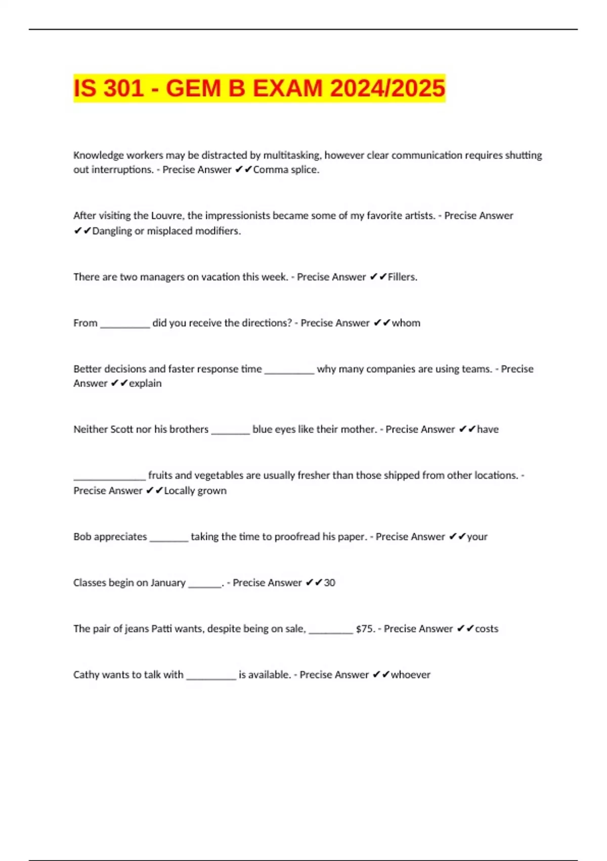 IS 301 - GEM B EXAM 2024/2025 - IS 301 - GEM B - Stuvia US