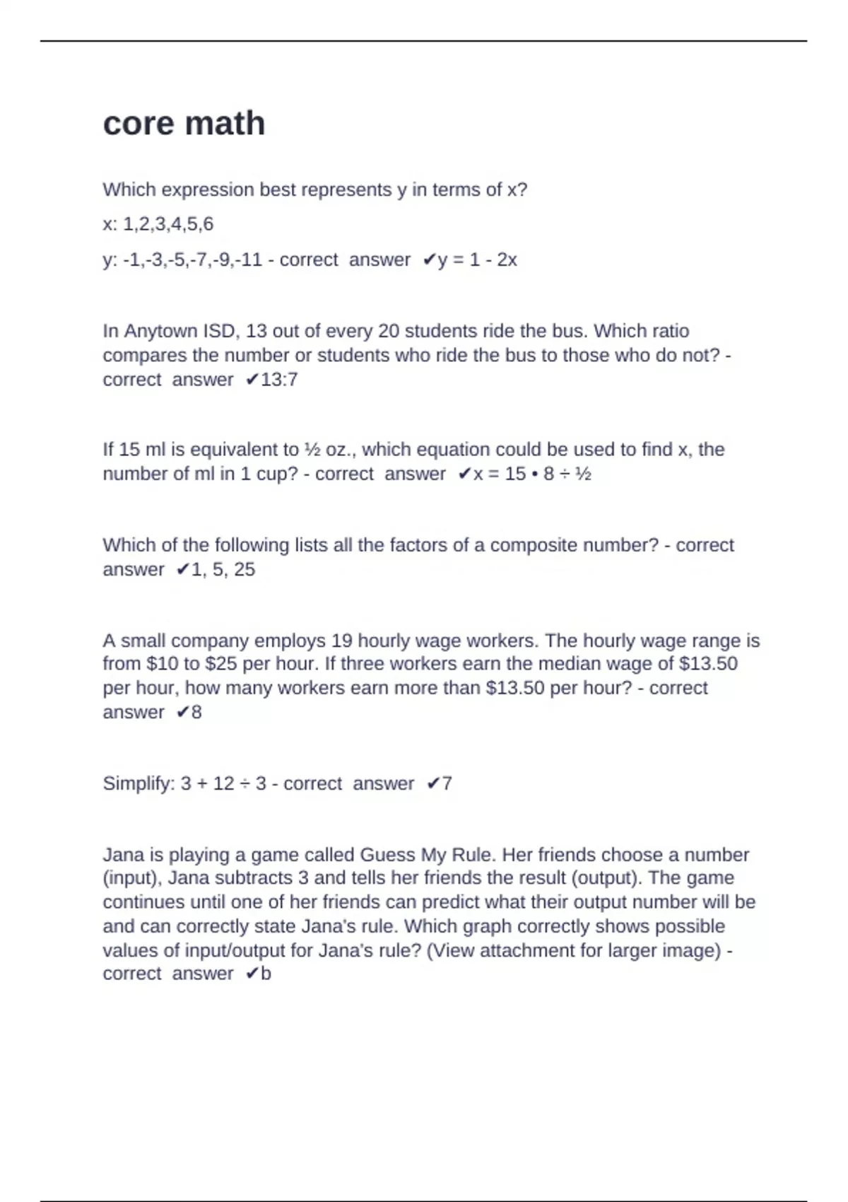 core math Question and answers correctly solved 2024/2025 - MATH 172 ...