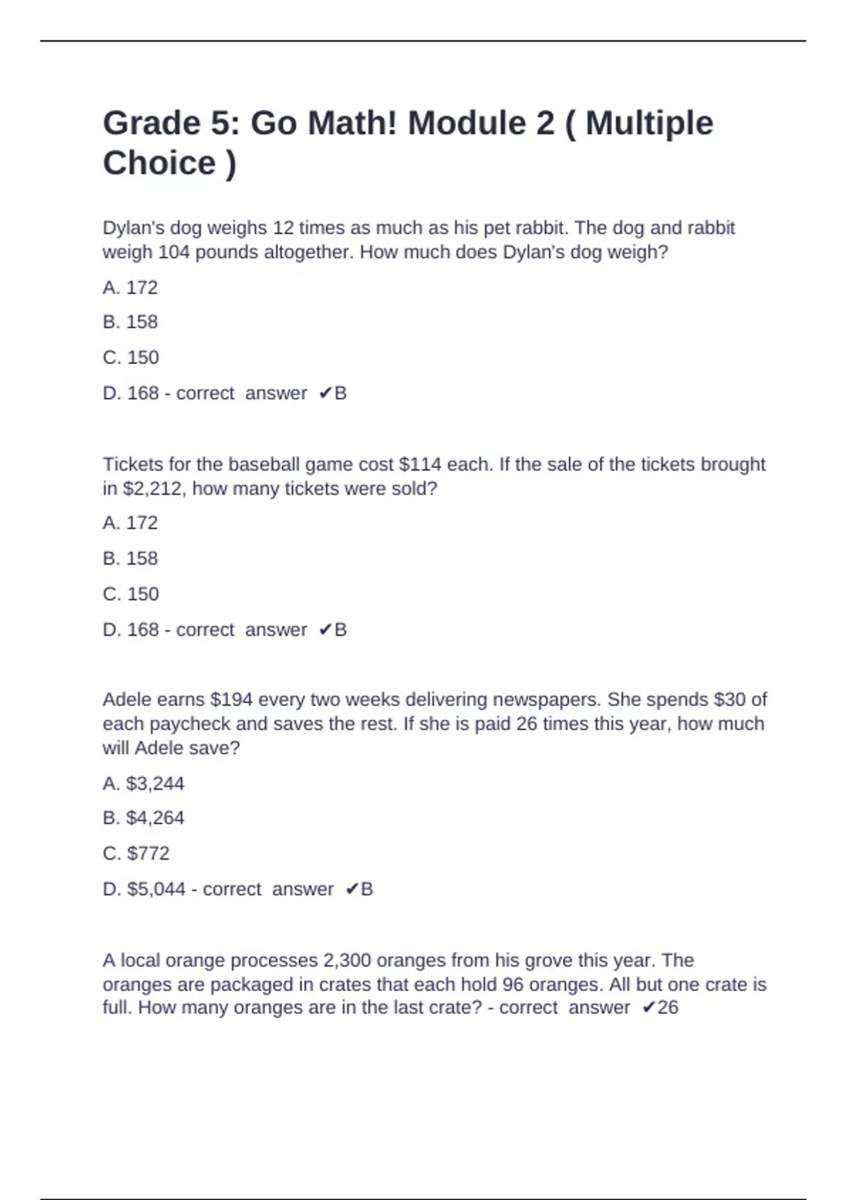 Grade 5 Question and answers already passed 2024/2025 - MATH 172 ...
