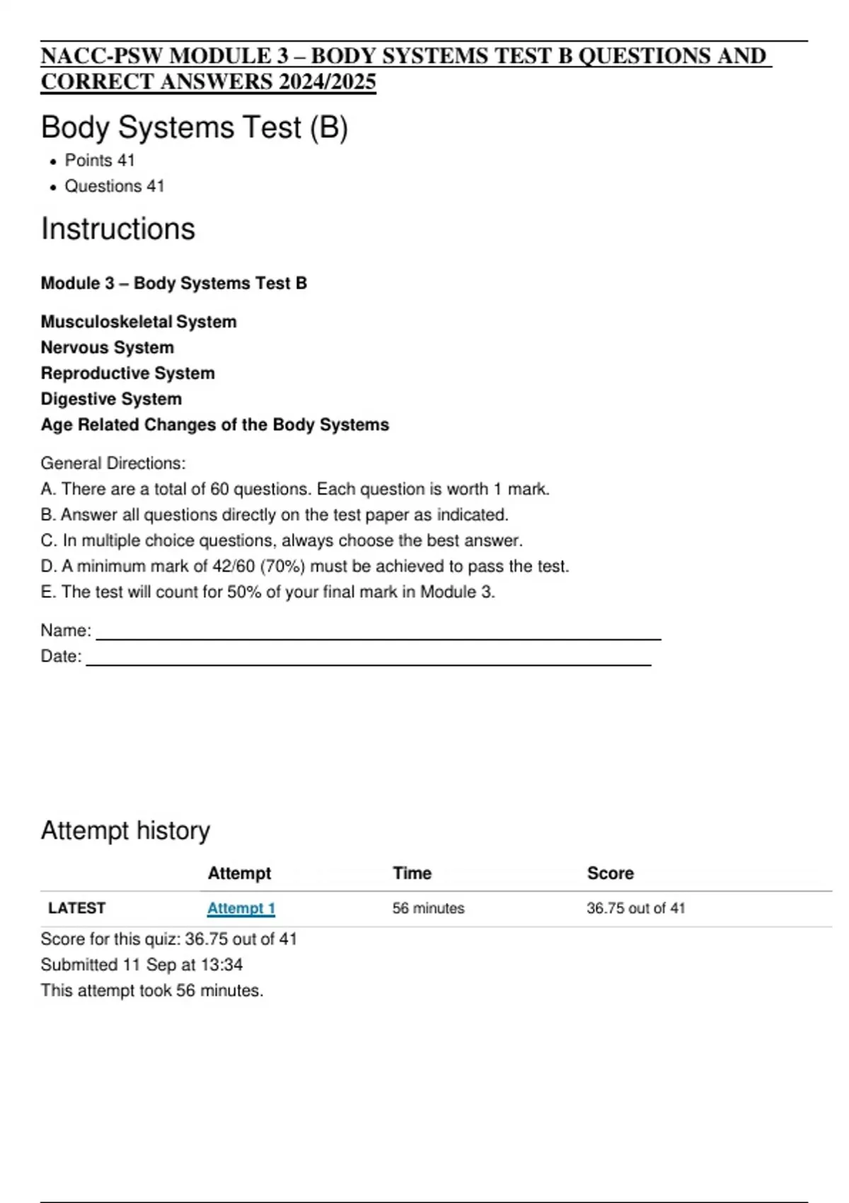 NACC-PSW MODULE 3 – BODY SYSTEMS TEST B QUESTIONS AND CORRECT ANSWERS ...