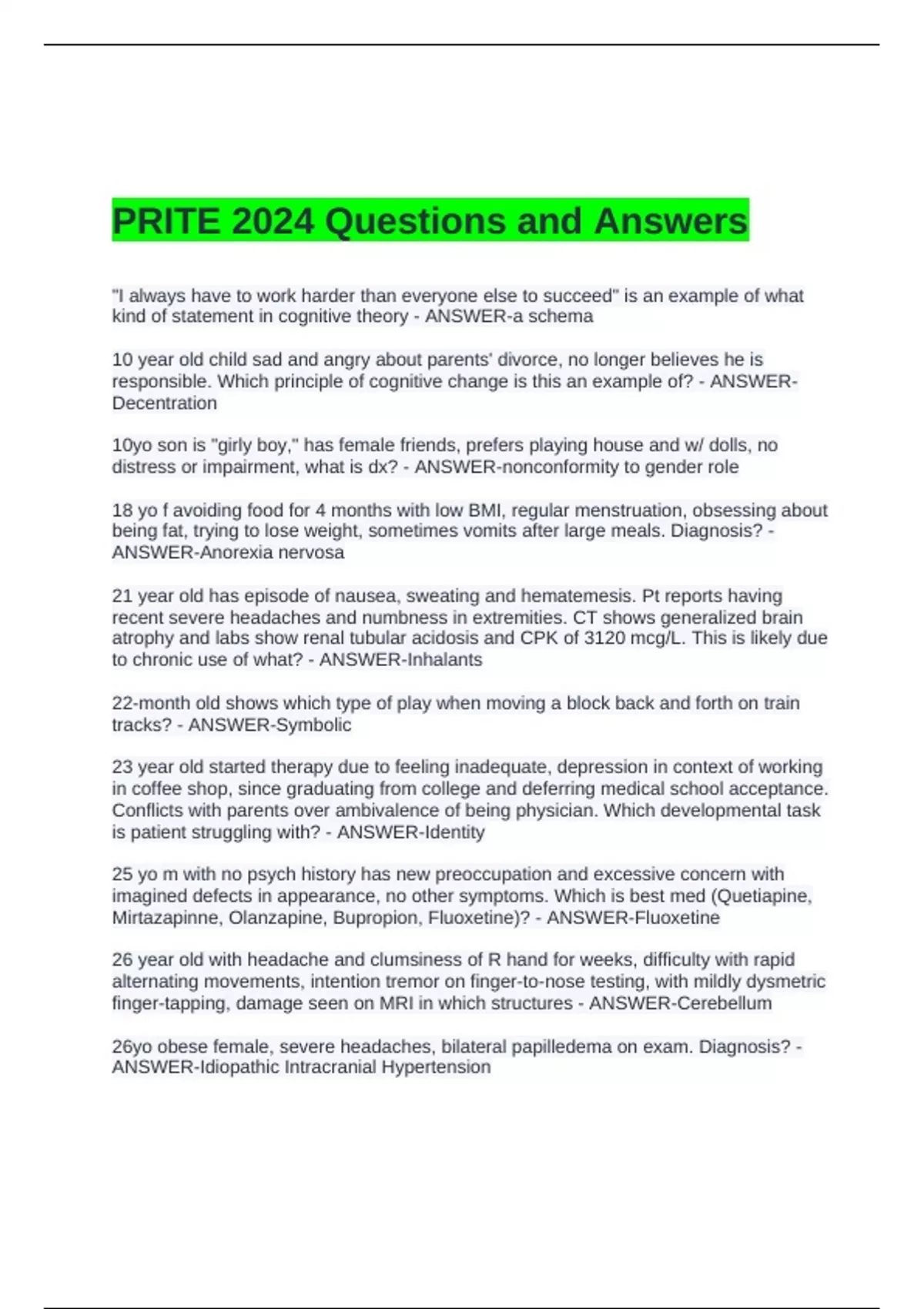 PRITE 2024 Questions and Answers - PRITE - Stuvia US