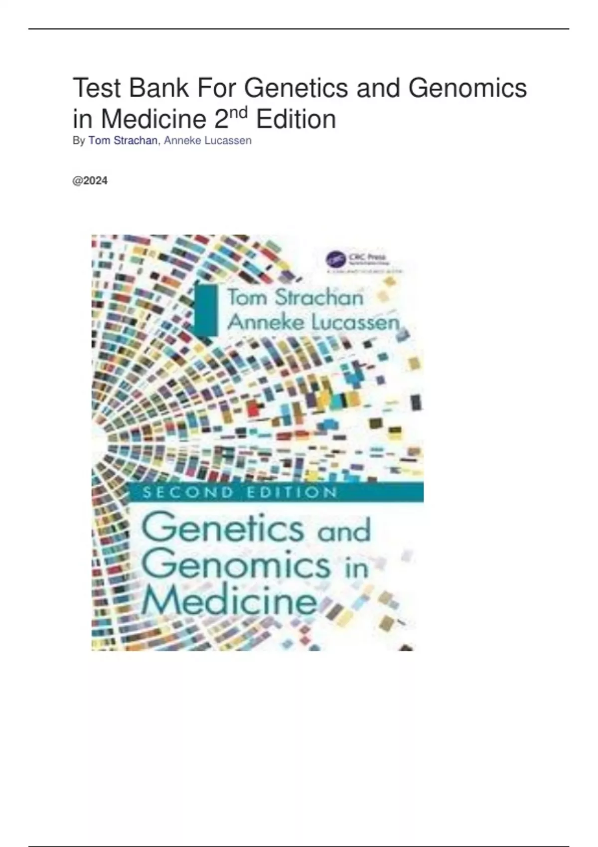 Test Bank For Genetics and Genomics in Medicine 2nd Edition By Tom ...