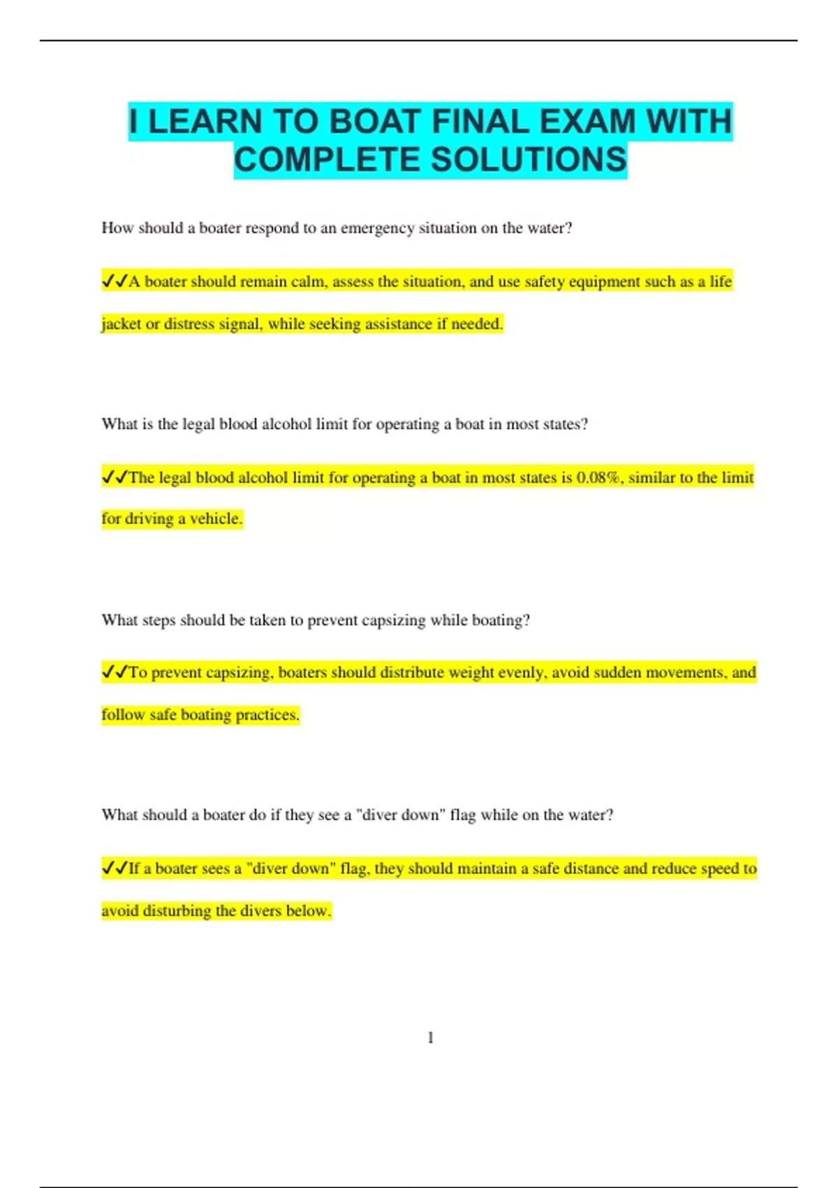 I LEARN TO BOAT FINAL EXAM WITH COMPLETE SOLUTIONS - I LEARN TO BOAT ...