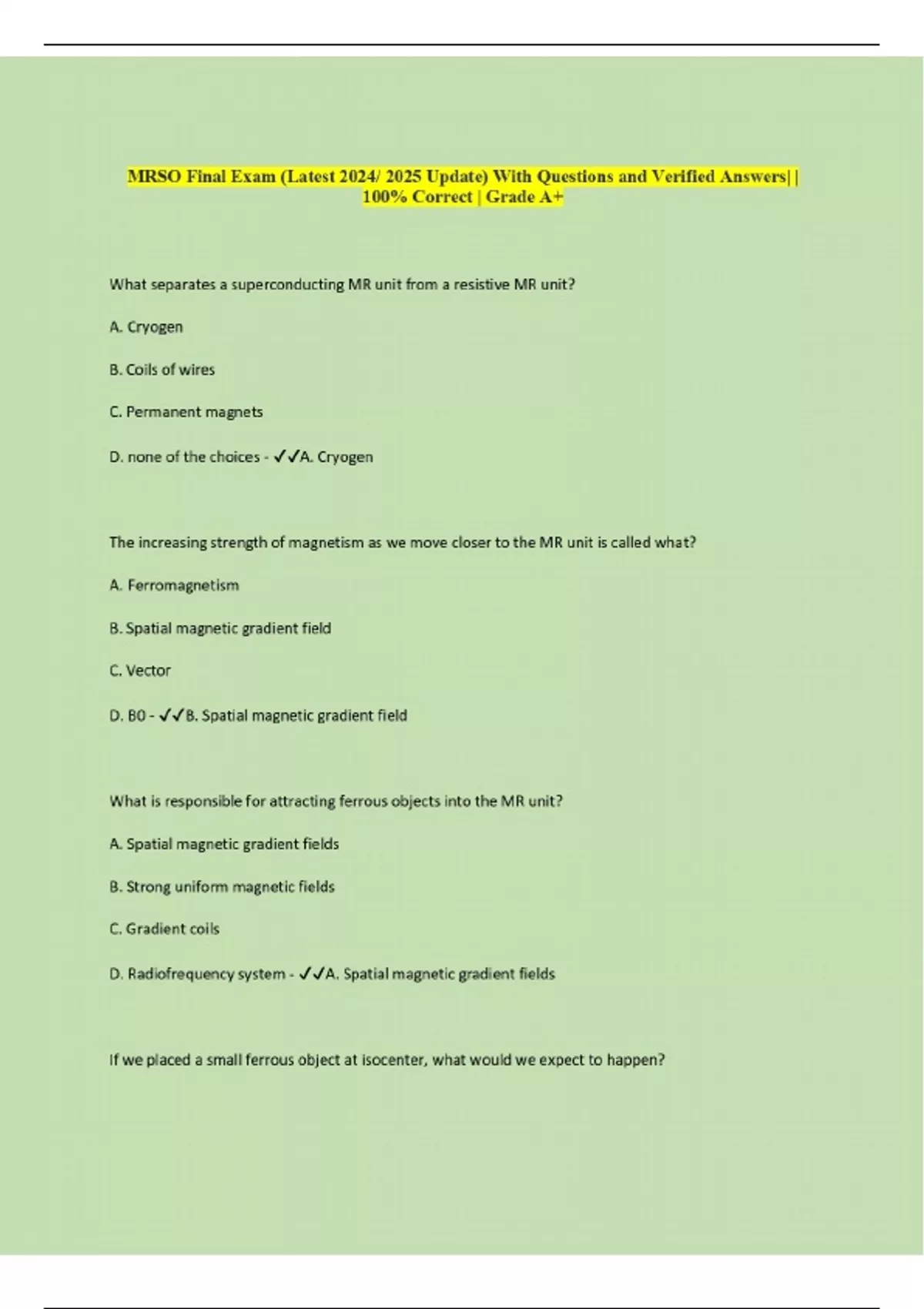 MRSO Final Exam (Latest 2024/ 2025 Update) With Questions and Verified ...