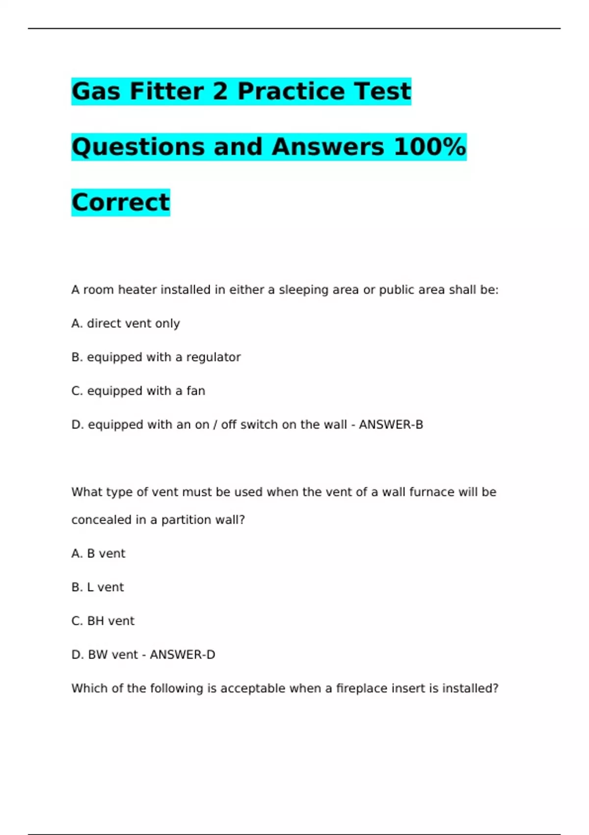 Gas Fitter 2 Practice Test Questions and Answers 100% Correct - Gas ...