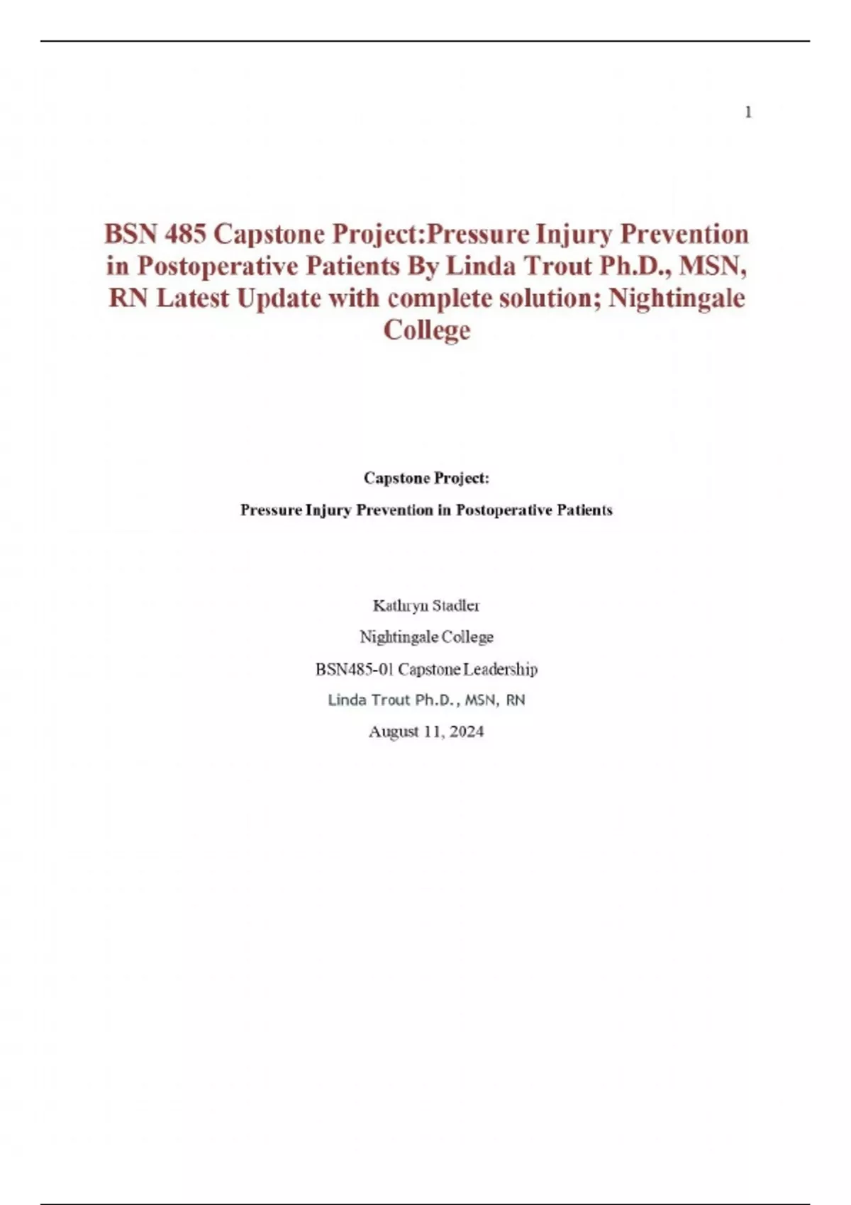 BSN 485 Capstone Project:Pressure Injury Prevention in Postoperative ...