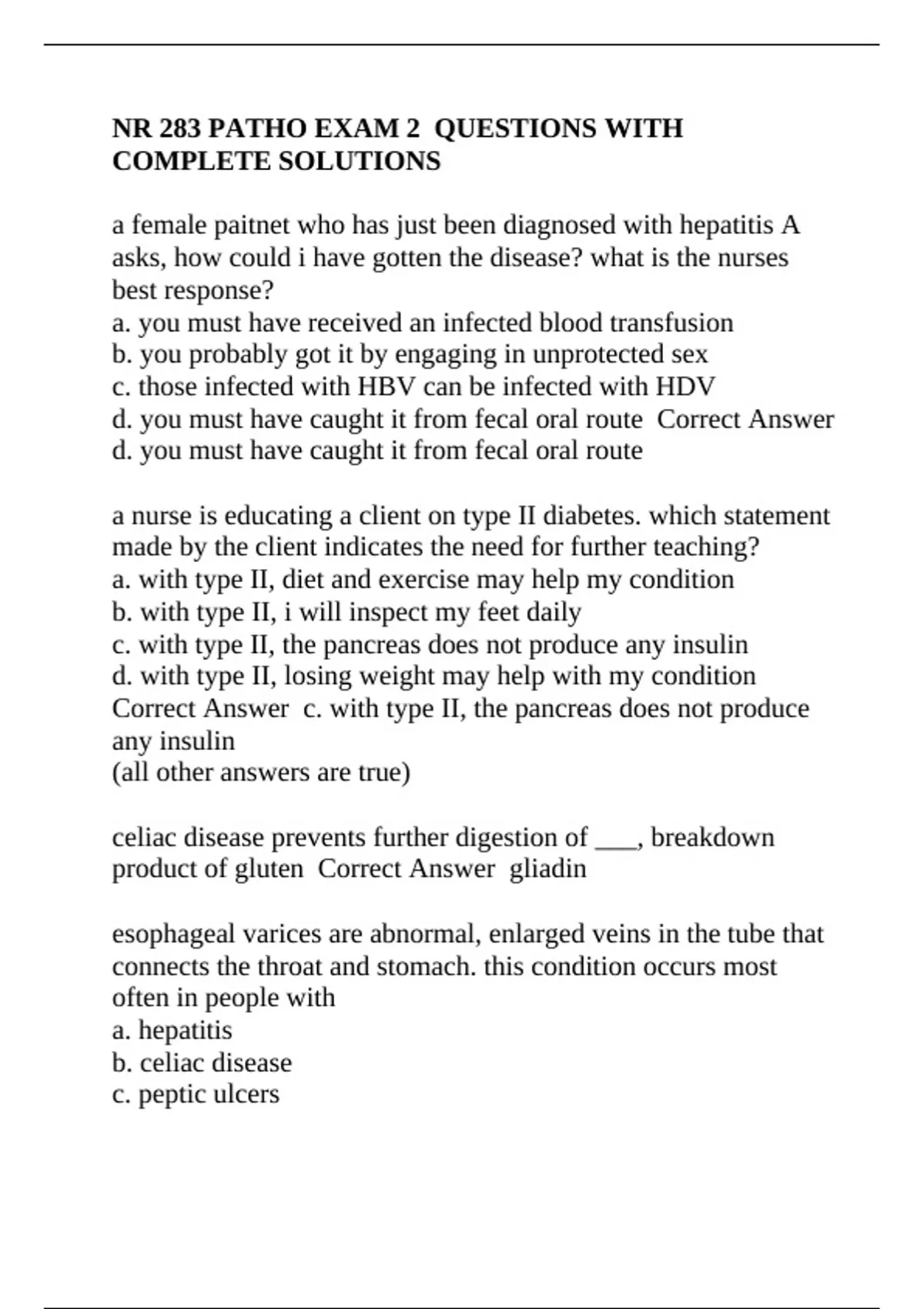 NR 283 PATHO EXAM 2 QUESTIONS WITH COMPLETE SOLUTIONS - NR 283 - Stuvia US