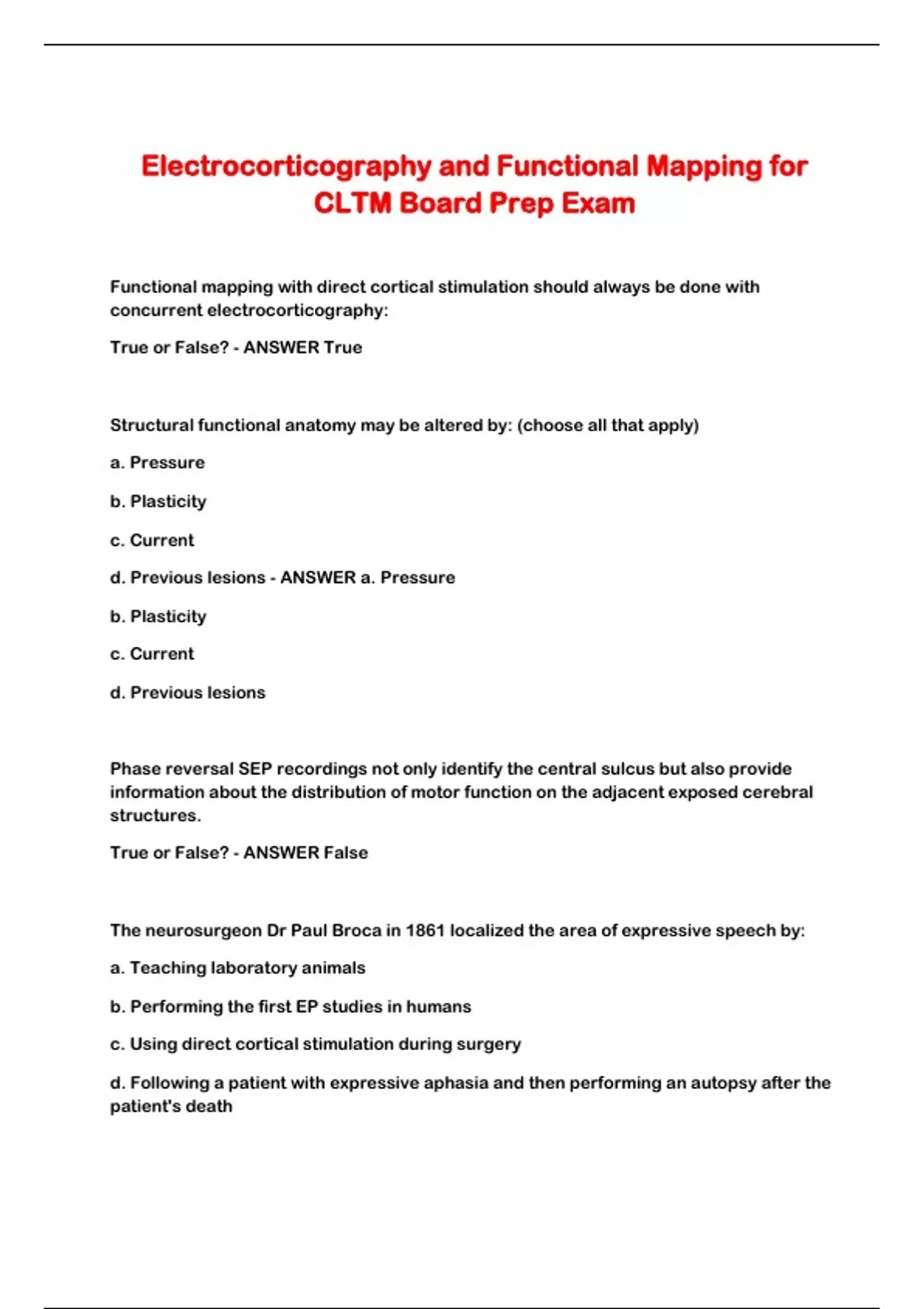 Electrocorticography and Functional Mapping for CLTM Board Prep Exam ...