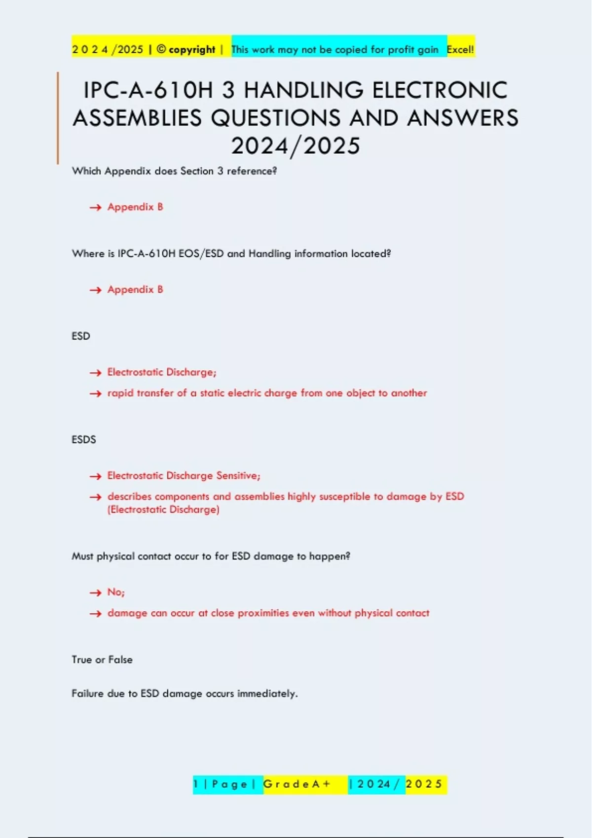 IPC-A-610H 3 HANDLING ELECTRONIC ASSEMBLIES QUESTIONS AND ANSWERS 2024/2025 - IPC 610 - Stuvia US