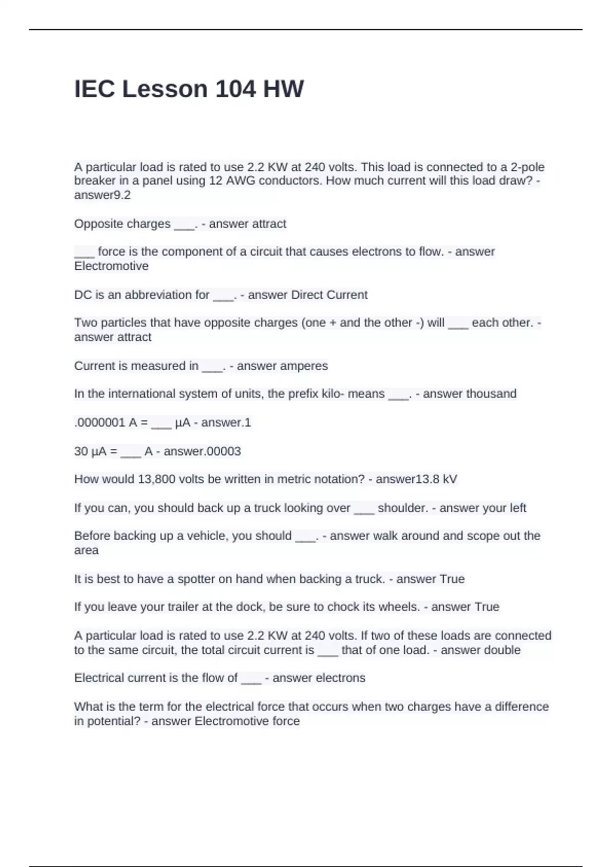 IEC Lesson 104 HW Questions and Answers Solved - IEC - Stuvia US