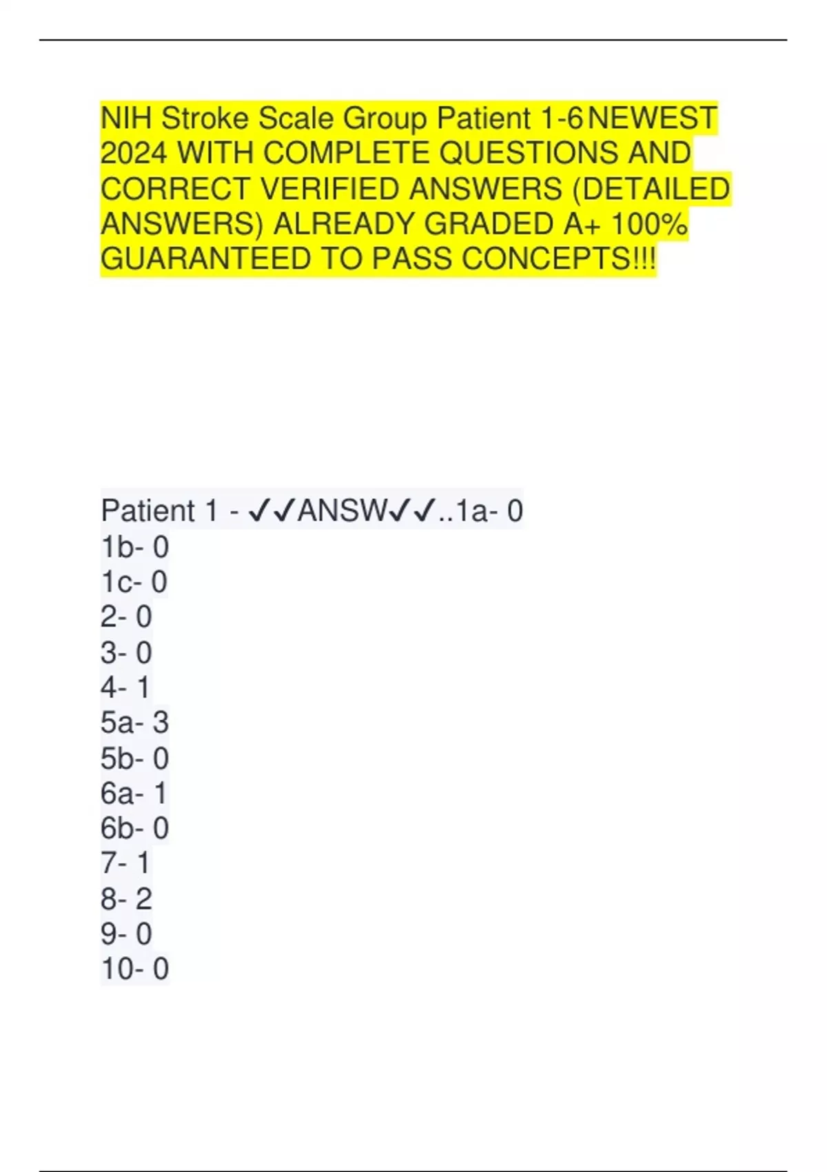 NIH Stroke Scale Group Patient 1-6 NEWEST 2024 WITH COMPLETE QUESTIONS ...
